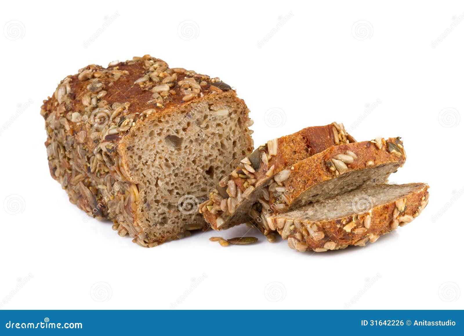 Whole Grain Bread on White Background Stock Photo - Image of baked ...
