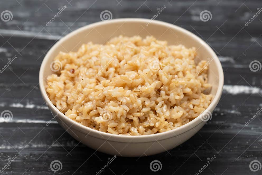 Whole Grain Brown Rice Cooked in Small Bowl Stock Image - Image of meal ...