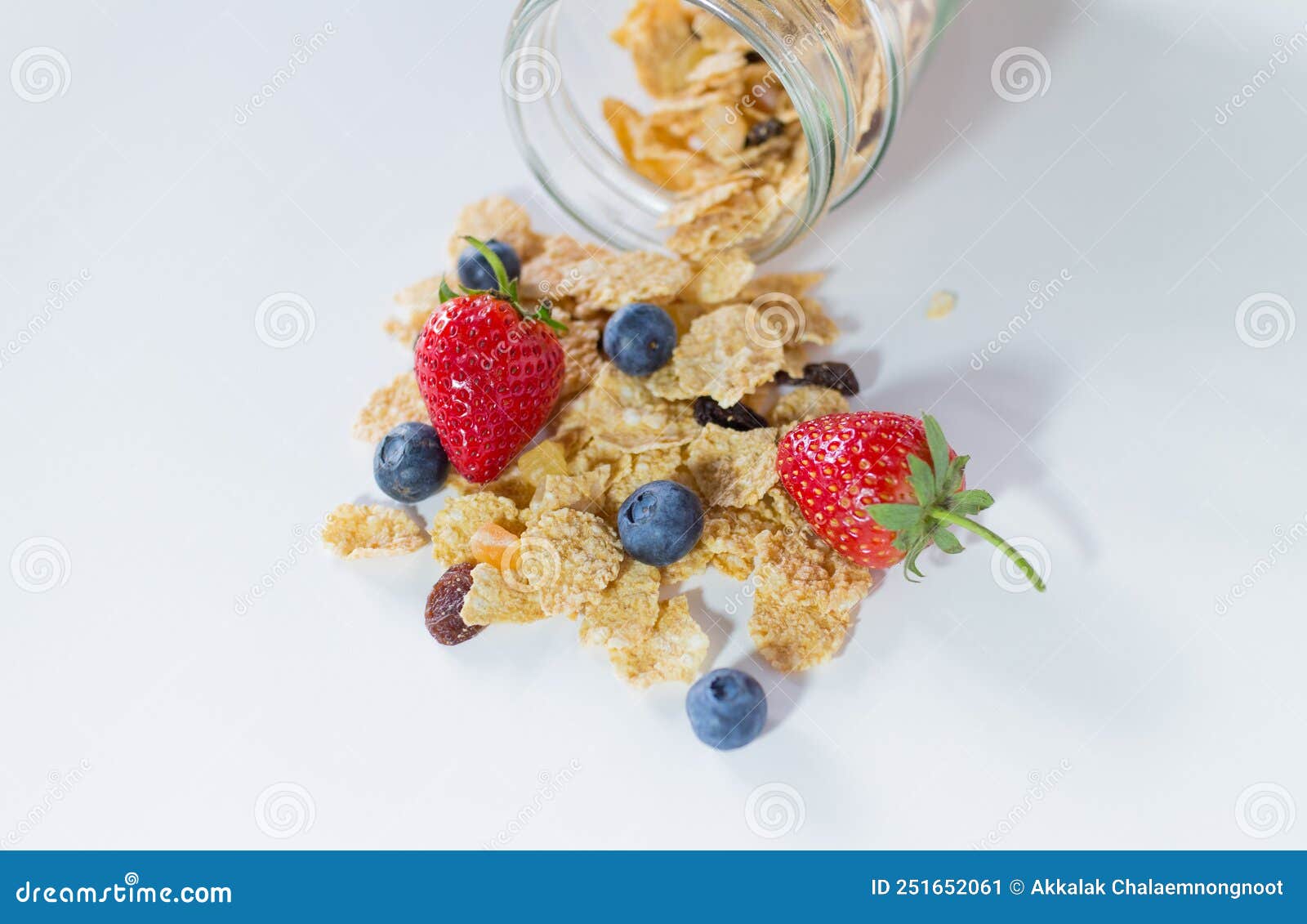 Whole Grain Cereal Flakes Which Mixed Berry Fruit and Raisins Stock ...