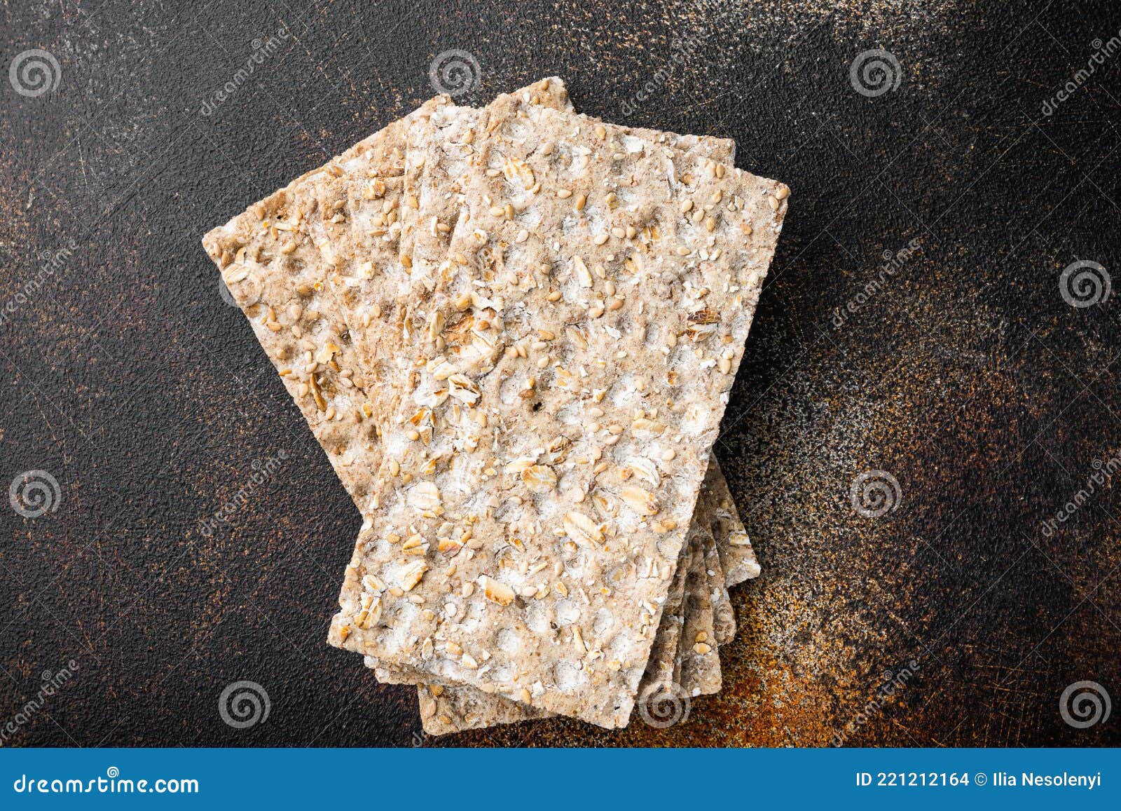 Whole Grain Crisp Bread, on Old Dark Rustic Table Background, Top View ...