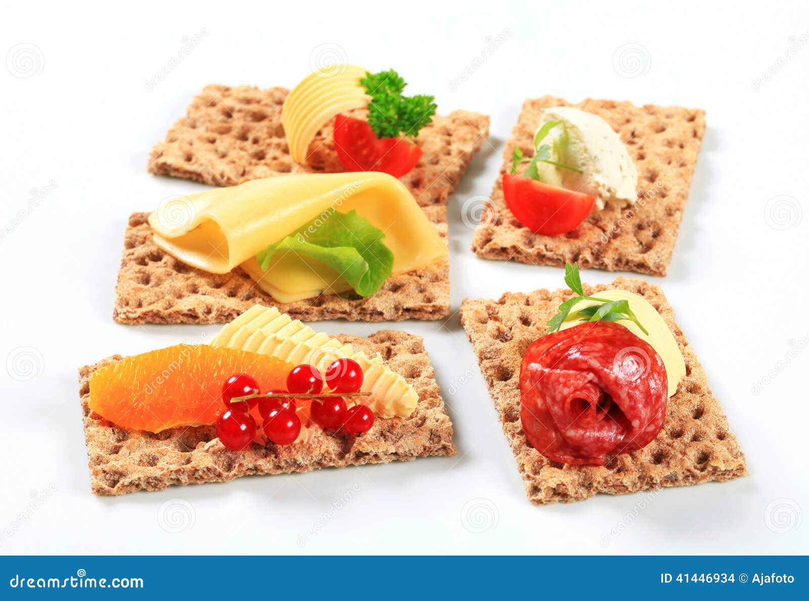 Whole Grain Crispbread with Various Toppings Stock Photo - Image of ...