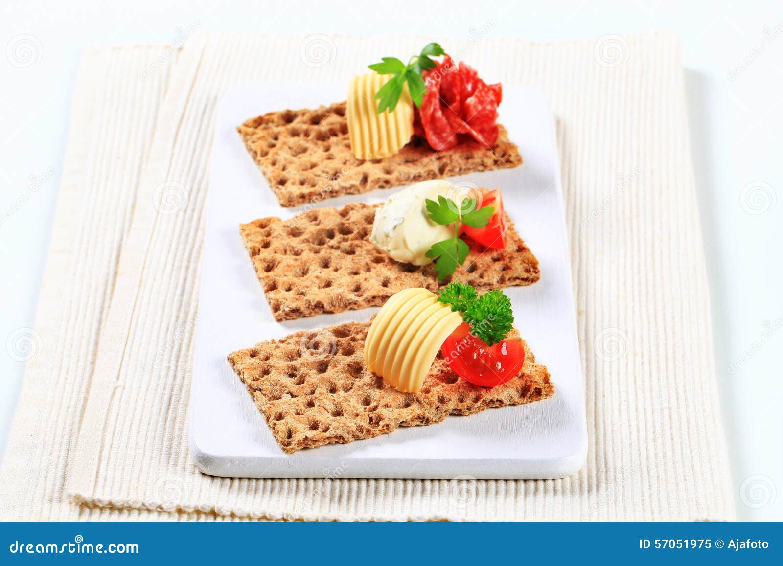 Whole Grain Crispbread with Various Toppings Stock Image - Image of ...