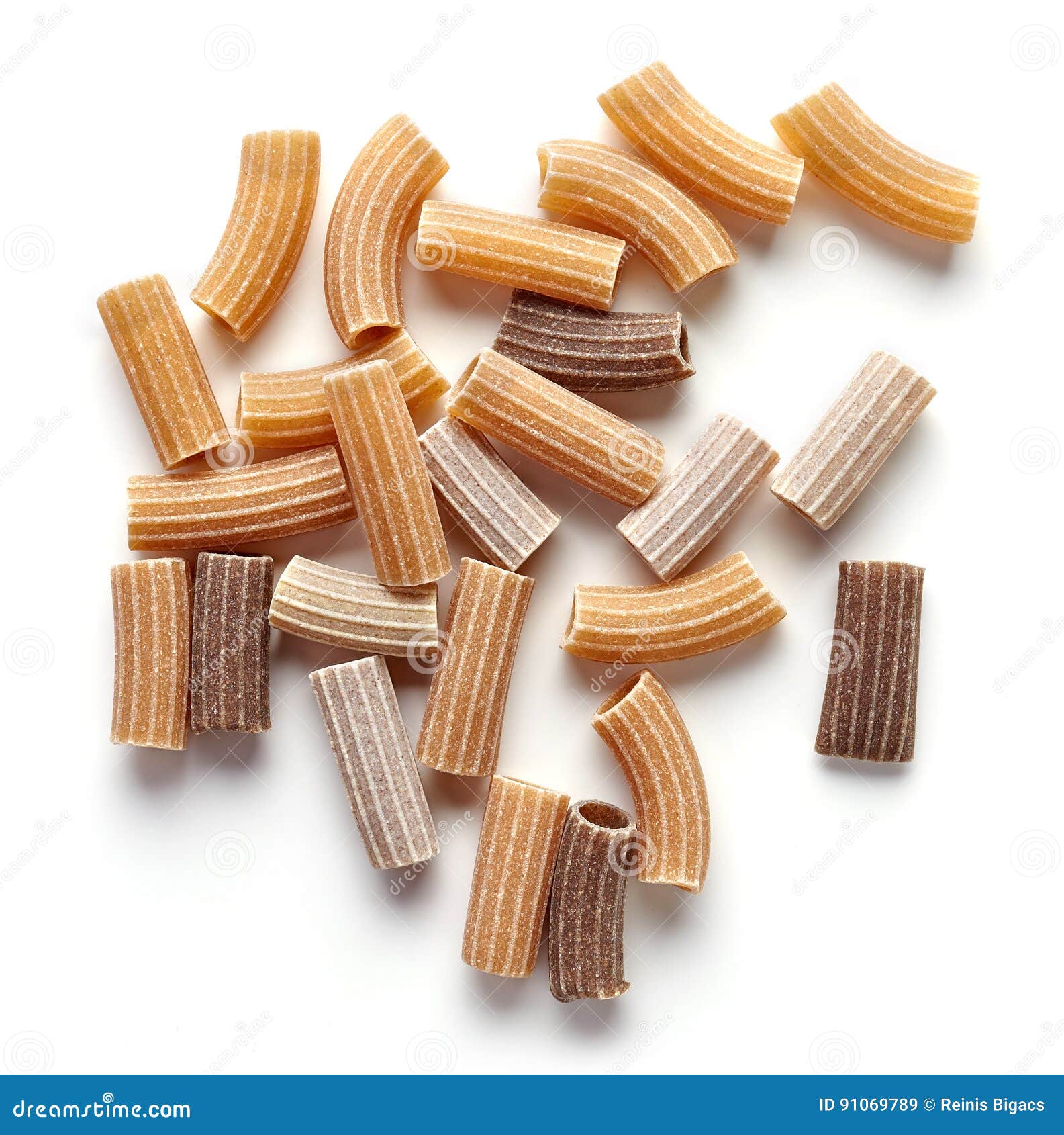 Whole Grain Pasta on White, from Above Stock Image - Image of rigate ...