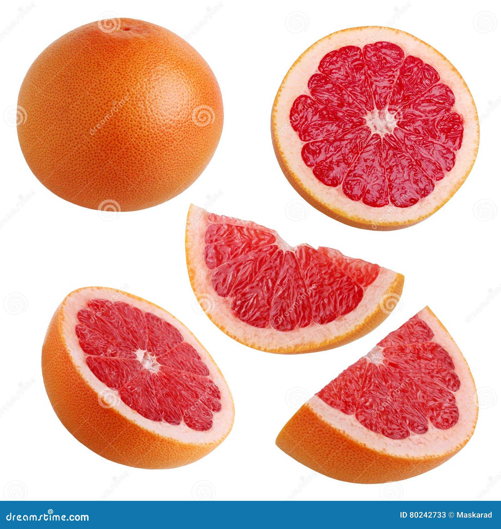 Whole Grapefruit and Cut into Pieces, Isolate. Stock Image - Image of ...