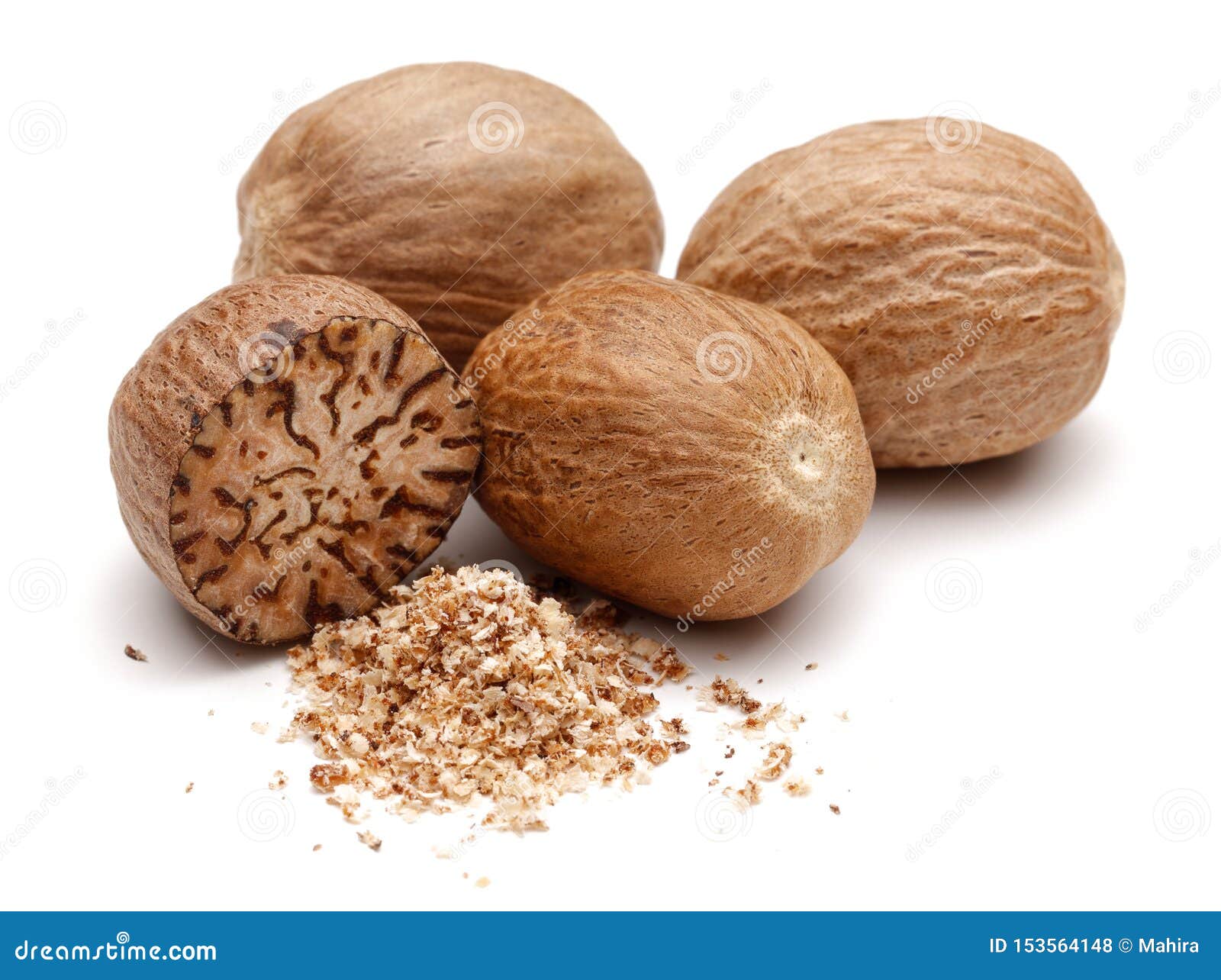 Whole and Grated Nutmeg Isolated on White Stock Photo - Image of ...