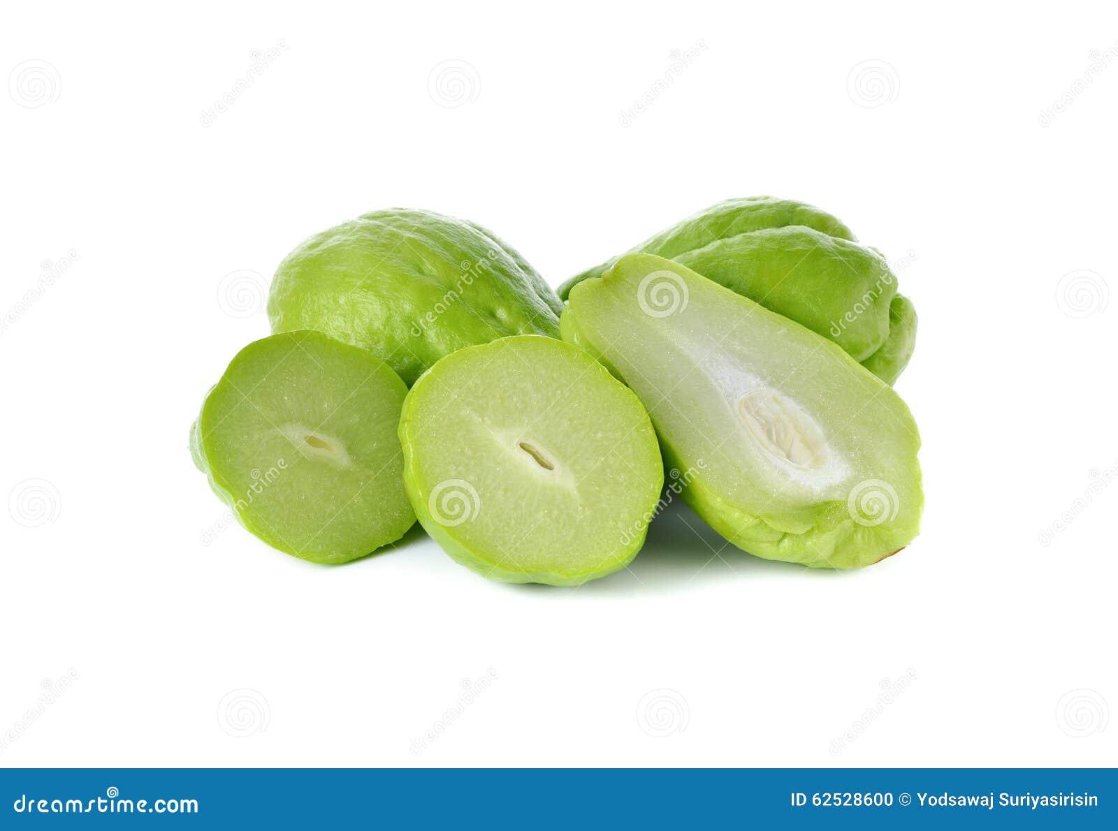 Whole and Half Cut Fresh Chayote on White Stock Photo - Image of object ...