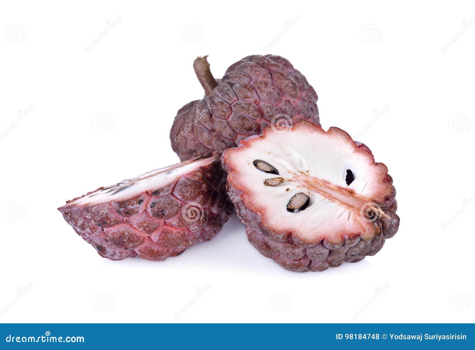 Whole and Half Cut Ripe Custard Apple Red Skin on White Backgr Stock ...