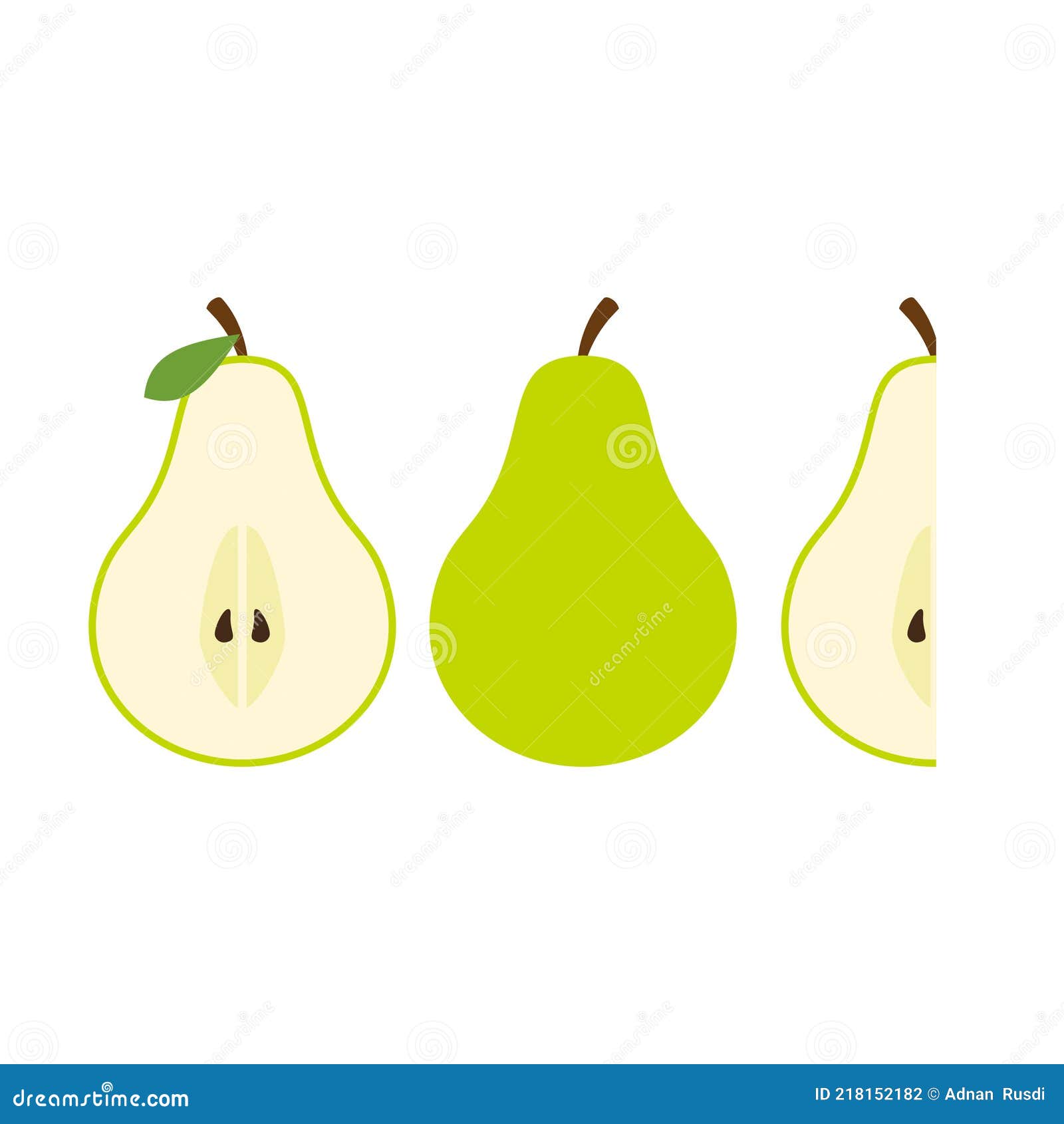 Whole, Half, and Cutted Pear Fruit. Vector Pears. Cut Green Pear Fruits ...