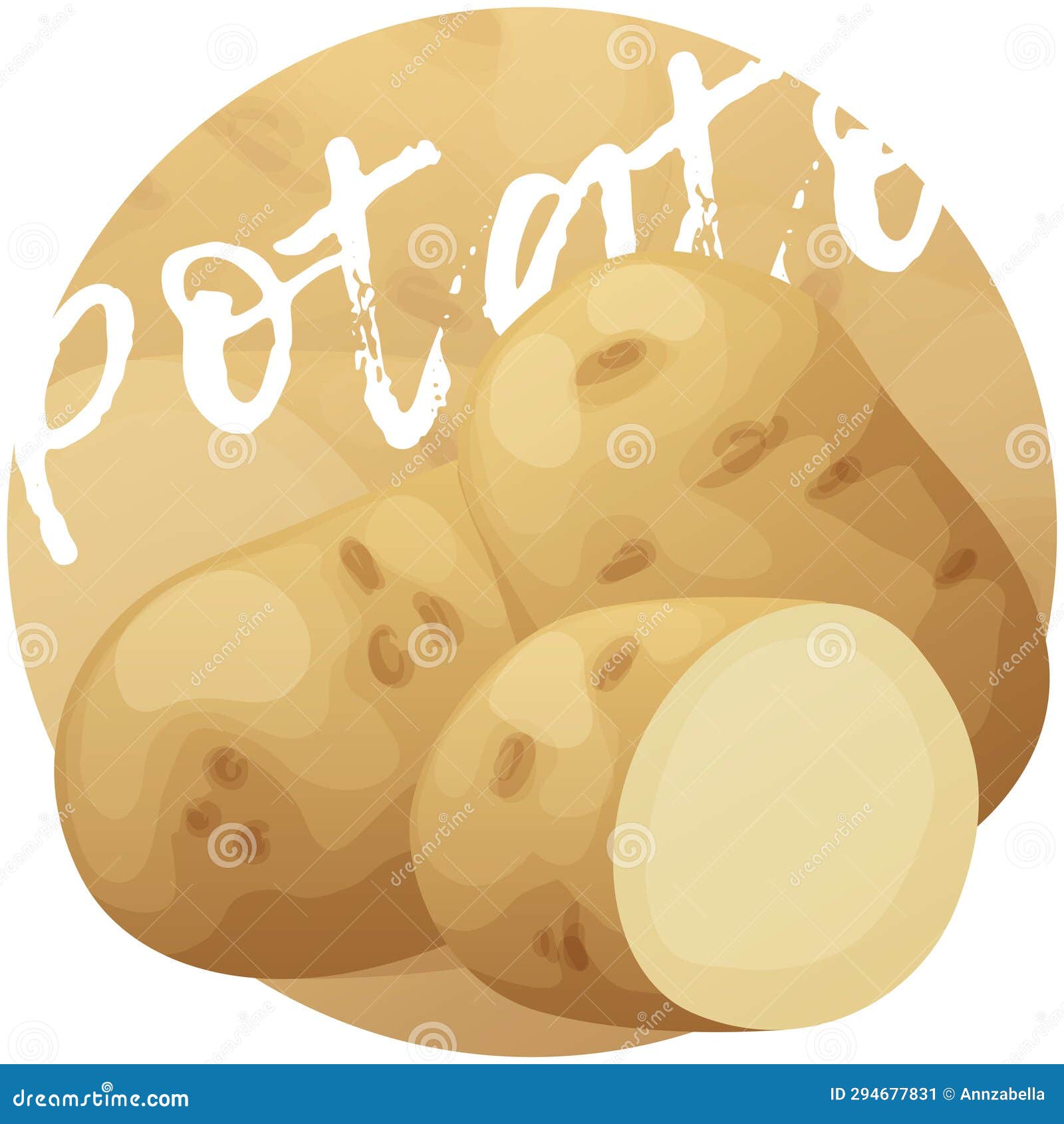 Whole and Half Potato Vegetable. Cartoon Vector Icon on Beige Gradient Stock Illustration ...