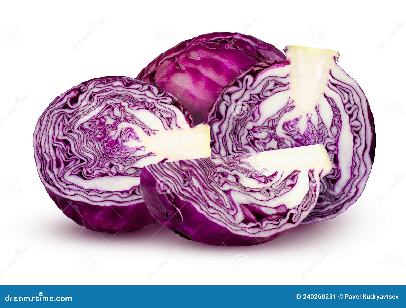 Whole Half and Quarter of Red Cabbage Isolated on White Background ...