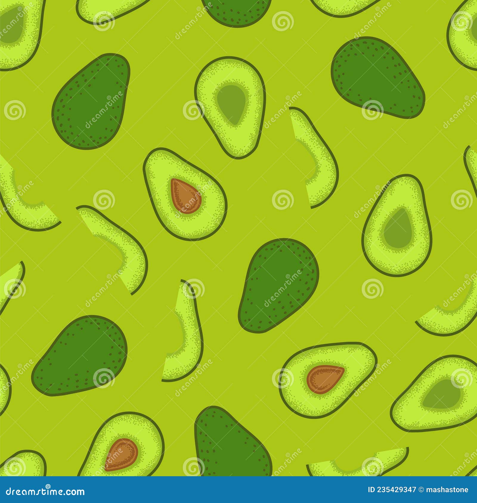 Whole, Half and Slice Avocado Seamless Pattern. Textured Vector ...