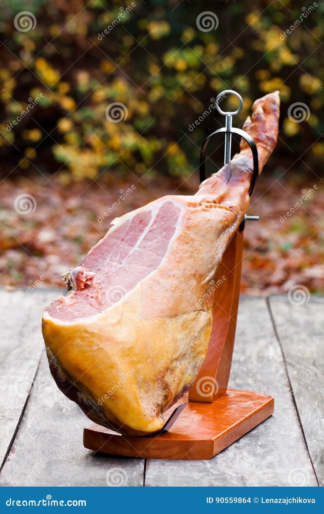 Whole Jamon on a Wooden Stand on Wooden Table Stock Photo - Image of ...