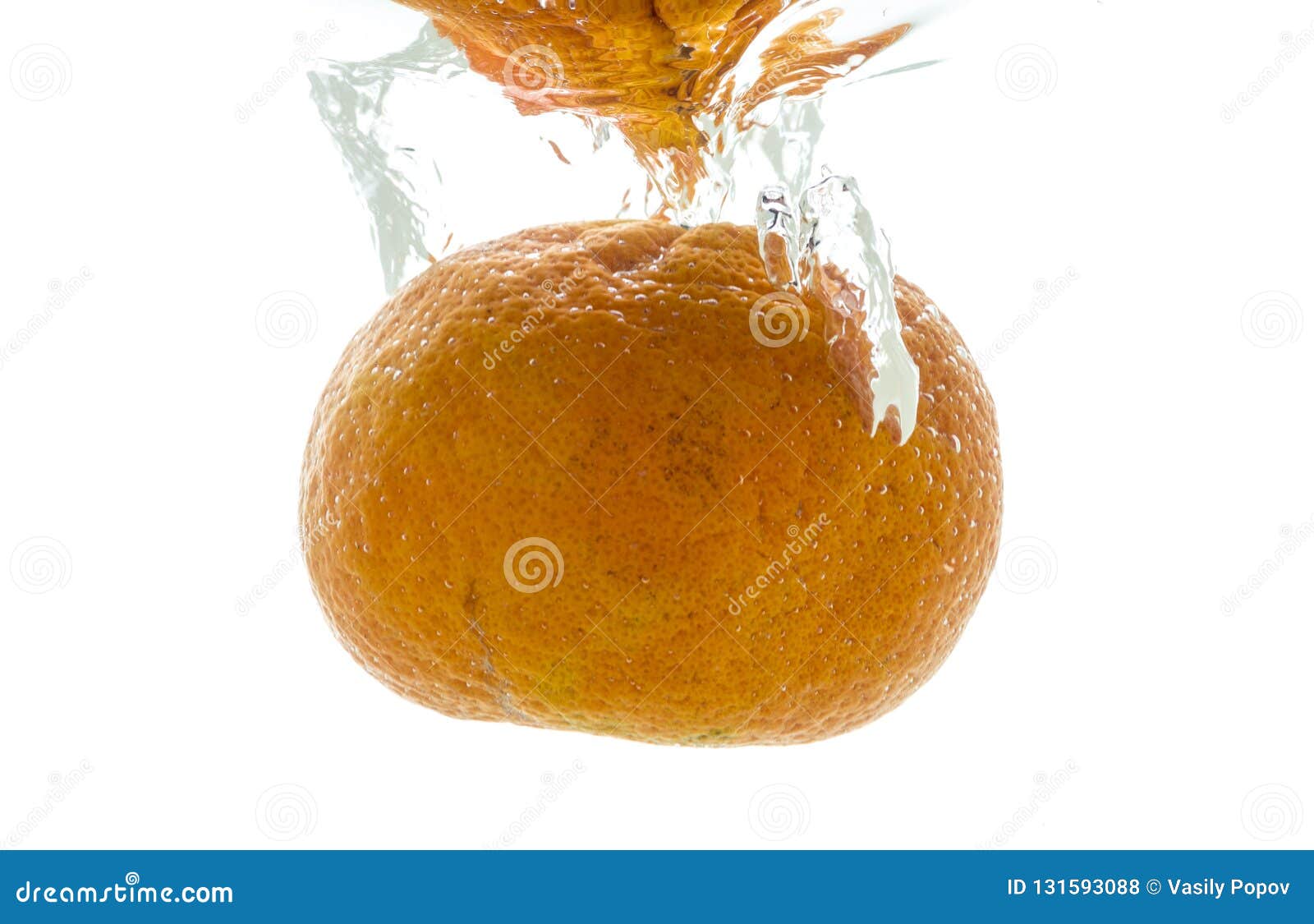 Whole Large Mandarin Thrown into the Water. View from Under the Water ...