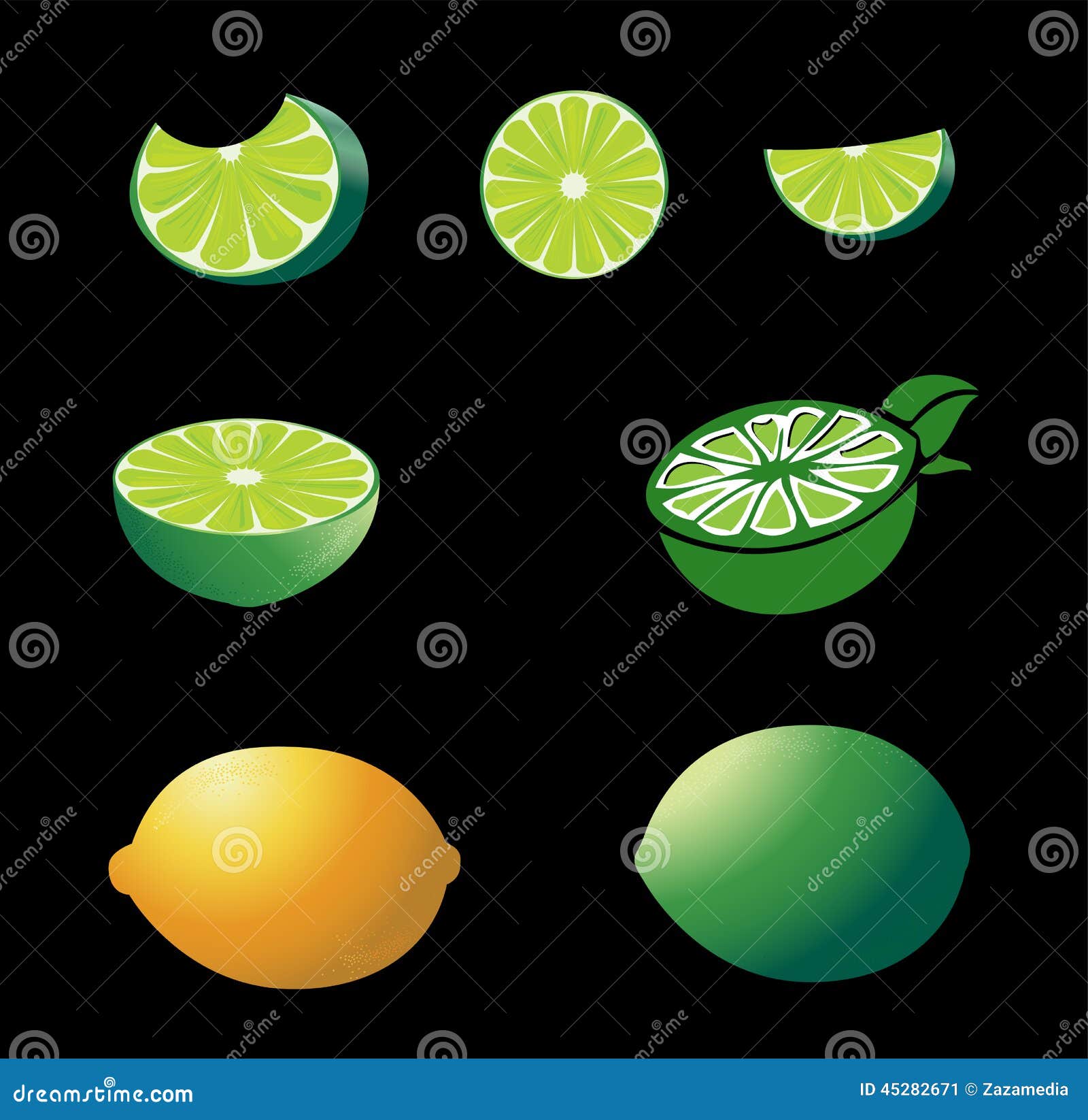 A Whole Lemon and Slices at Different Angles Stock Vector ...