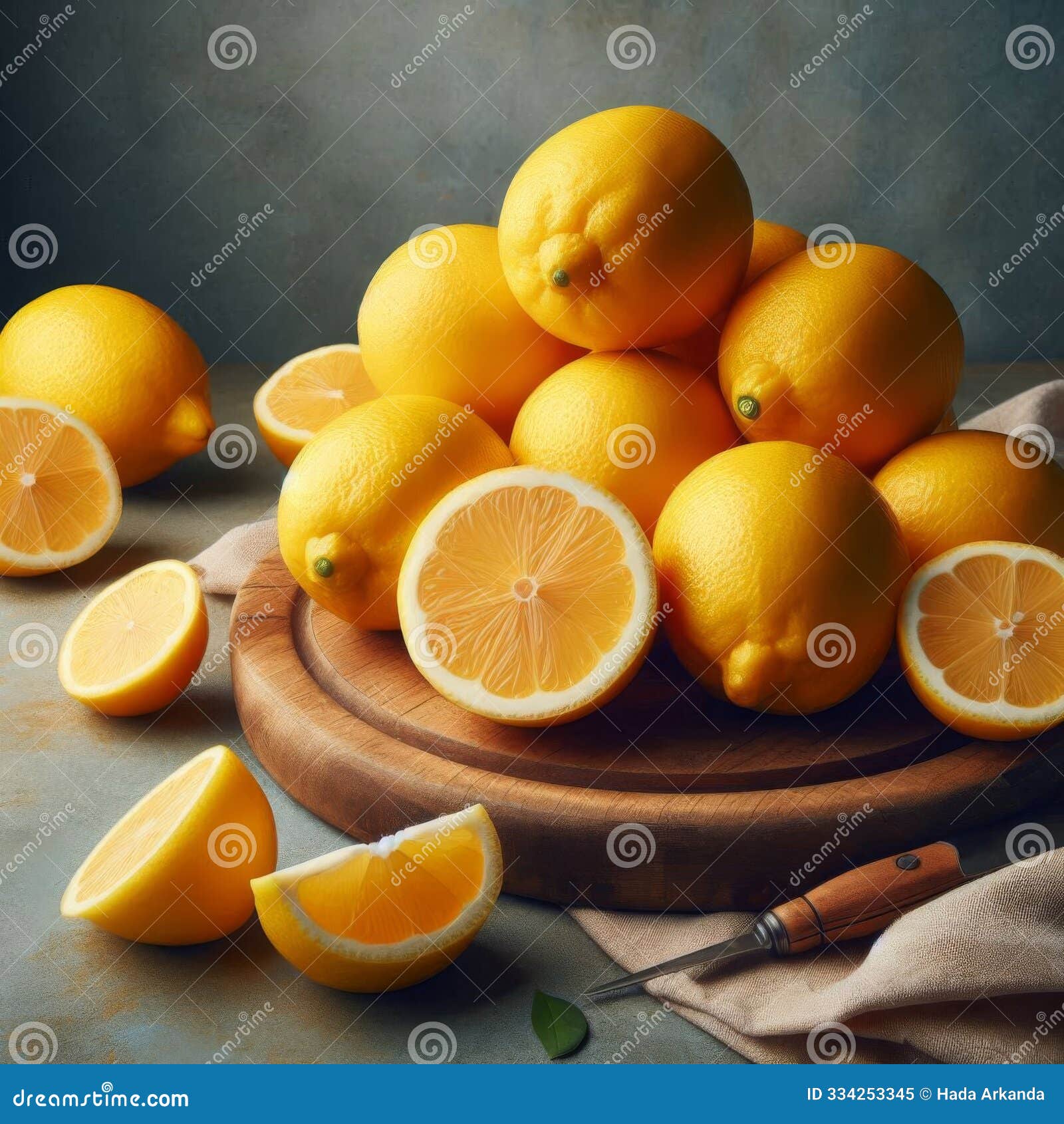 Whole Lemons and Sliced Lemon Halves Arranged on a Bright Surface Stock ...