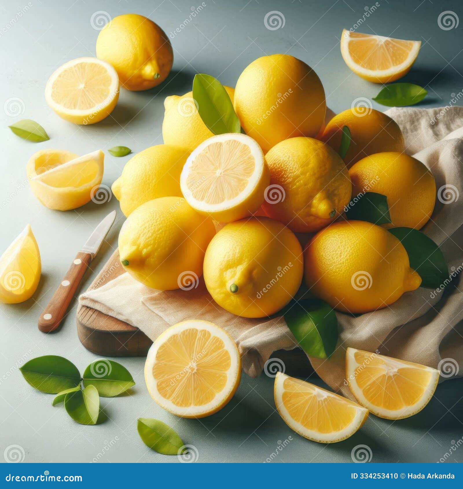 Whole Lemons and Sliced Lemon Halves Arranged on a Bright Surface Stock ...