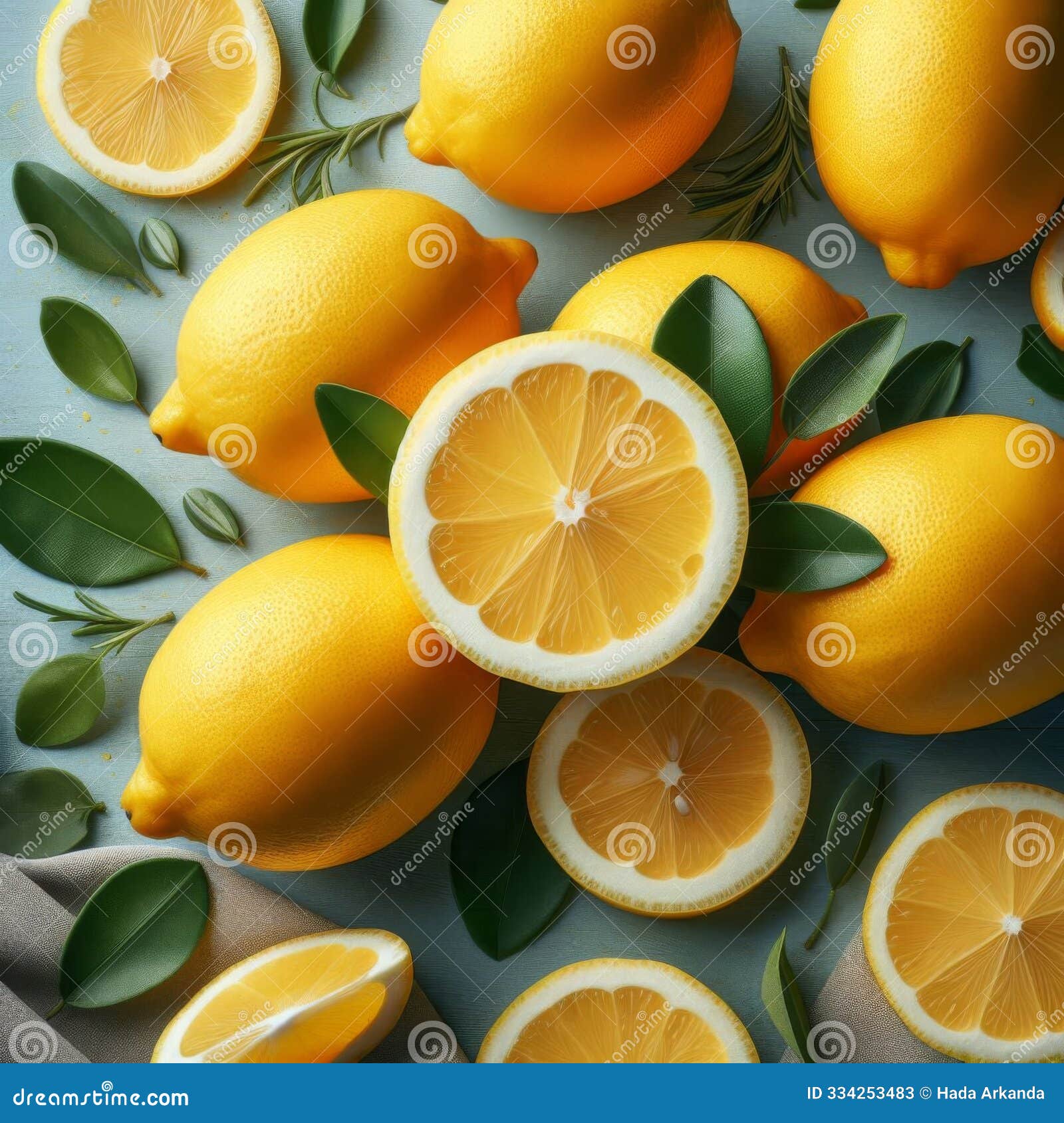 Whole Lemons and Sliced Lemon Halves Arranged on a Bright Surface Stock ...