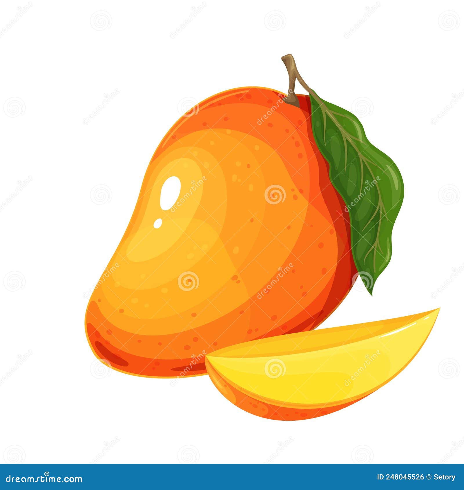 Whole Mango with Leaf and Mango Slice Stock Vector - Illustration of ...