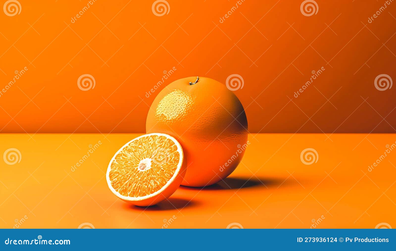 A Whole Orange and Half a Fruit on an Orange Background, Generative AI ...