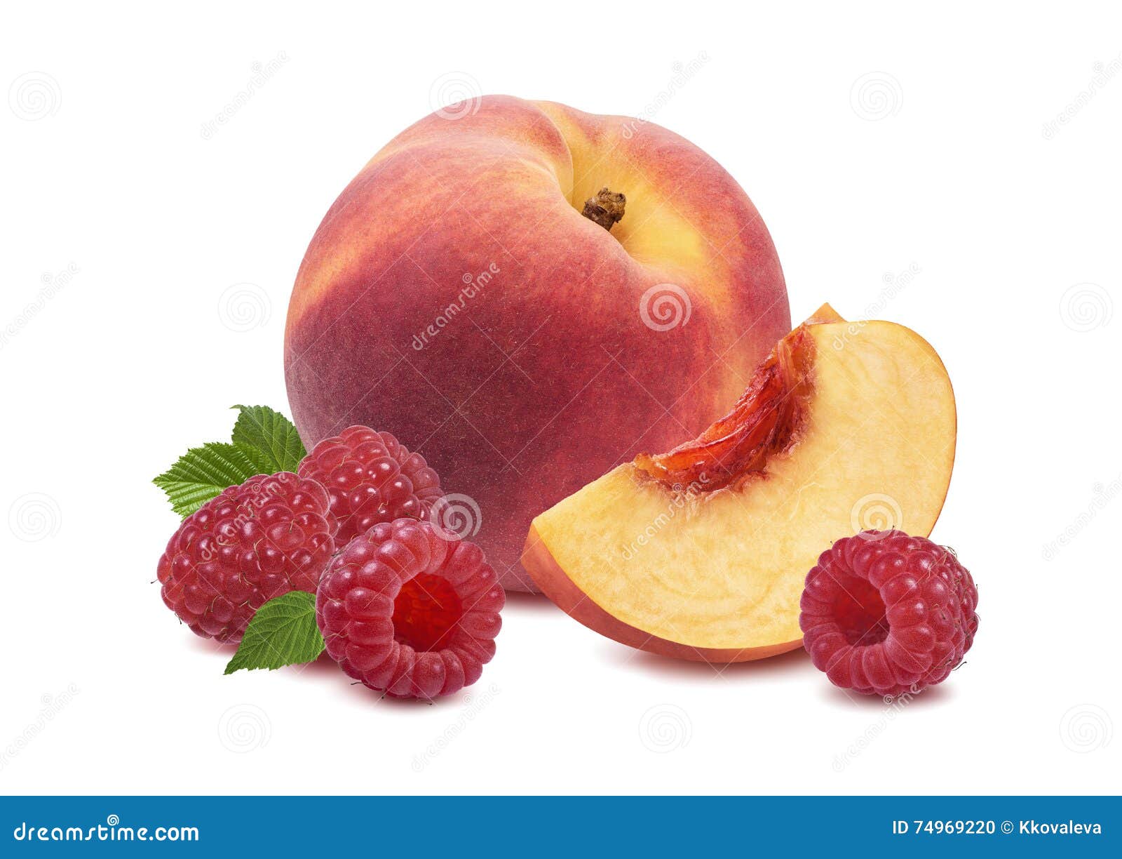 Whole Peach Fruit Raspberry Isolated on White Background Stock Photo ...