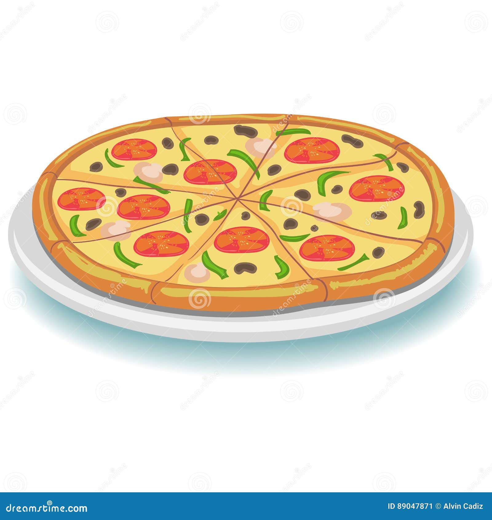 Whole Pepperoni Pizza on Plate Stock Vector - Illustration of baked ...