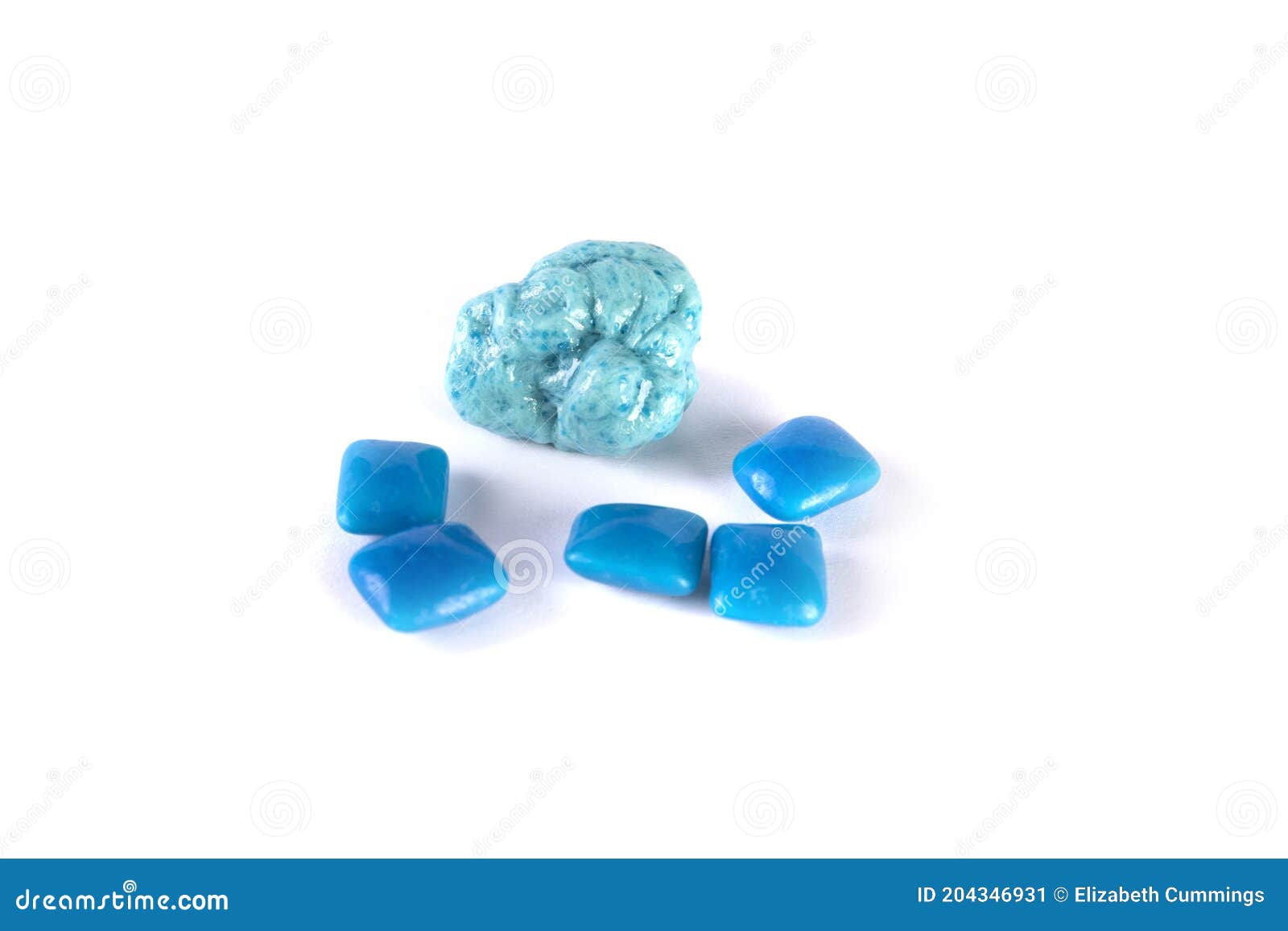 Whole Pieces and Chewed Blue Bubble Gum Isolated Over White Stock Image ...