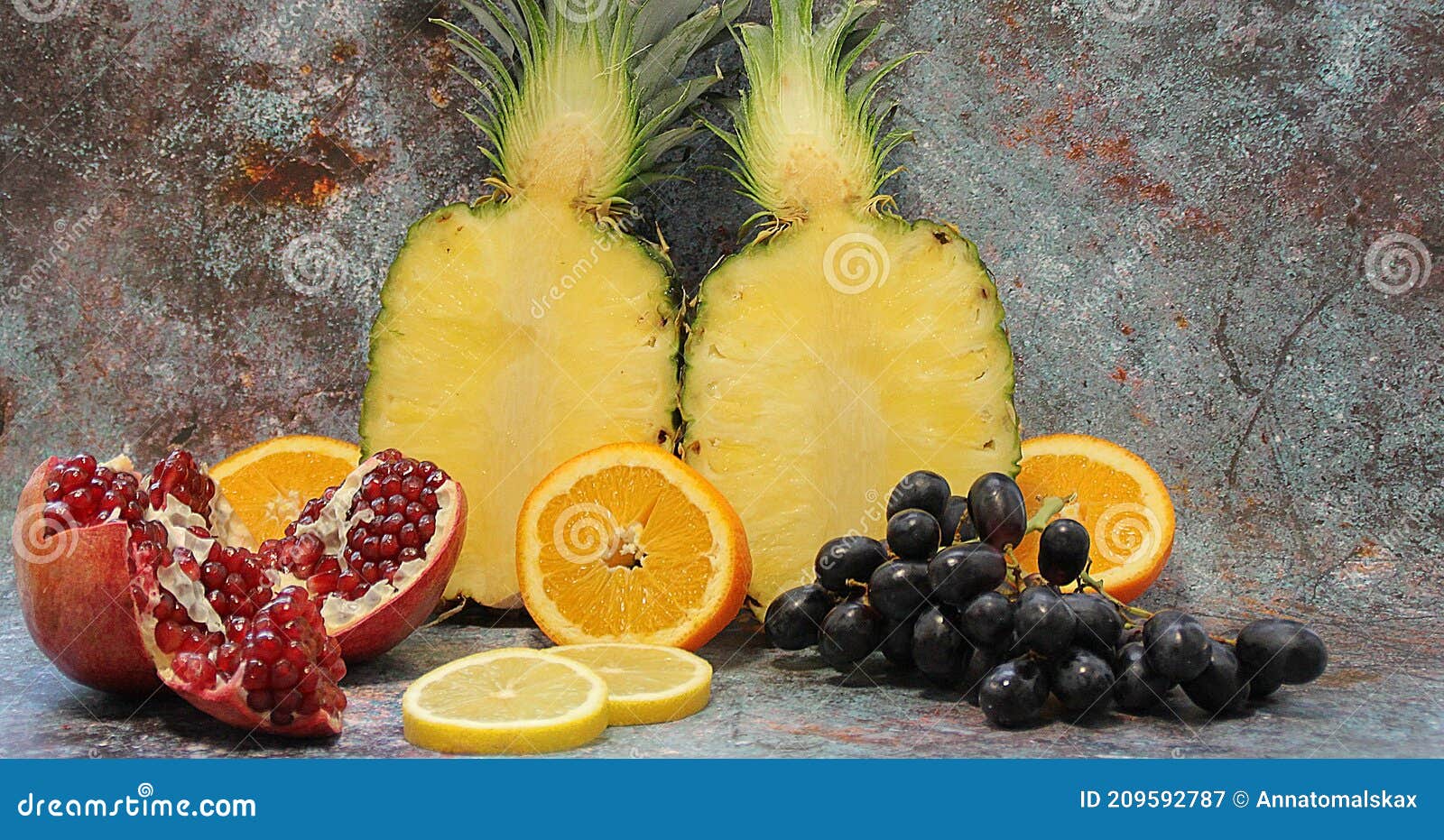 Whole Pineapple Cut in Half, Two Pieces of Pineapple Halves, Vertically ...