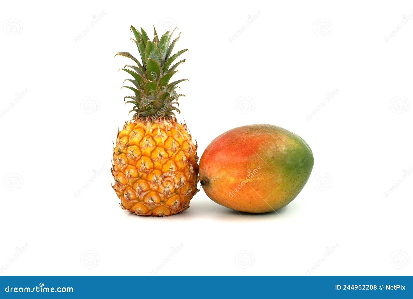 Pineapple and Multicolored Mango Isolated on a White Stock Photo ...