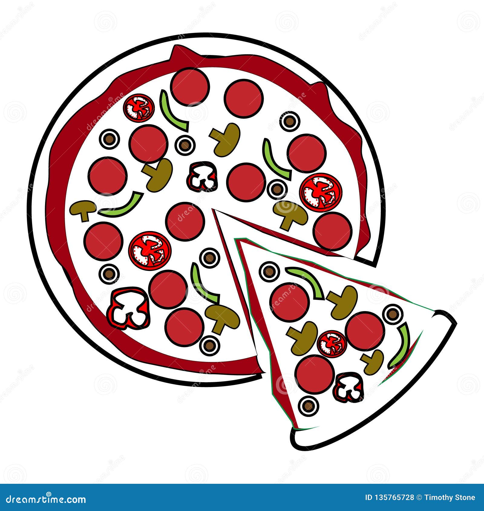 Stylized Whole Pizza with One Slice Partially Removed Stock Vector ...