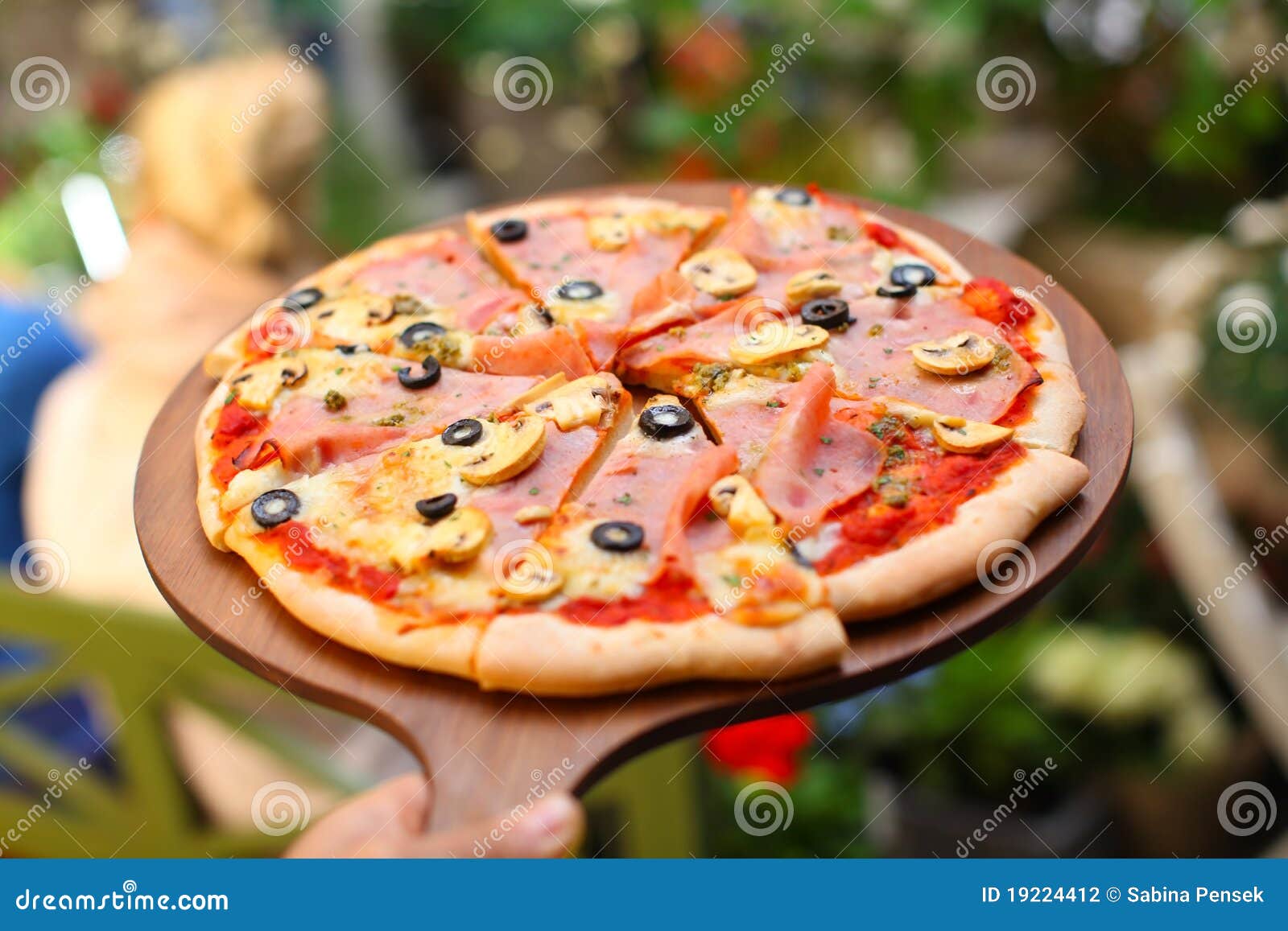 Whole Pizza Sliced in Portions Stock Photo - Image of fresh, mushrooms ...