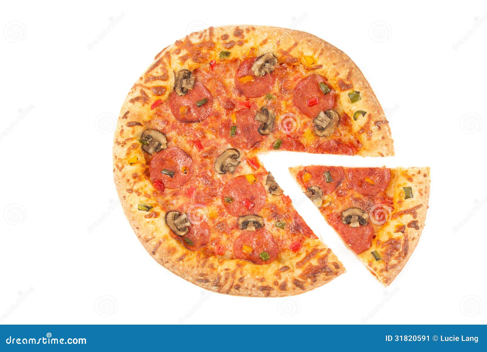 Whole Pizza Top View with a Slice Cut Stock Image - Image of pizza ...