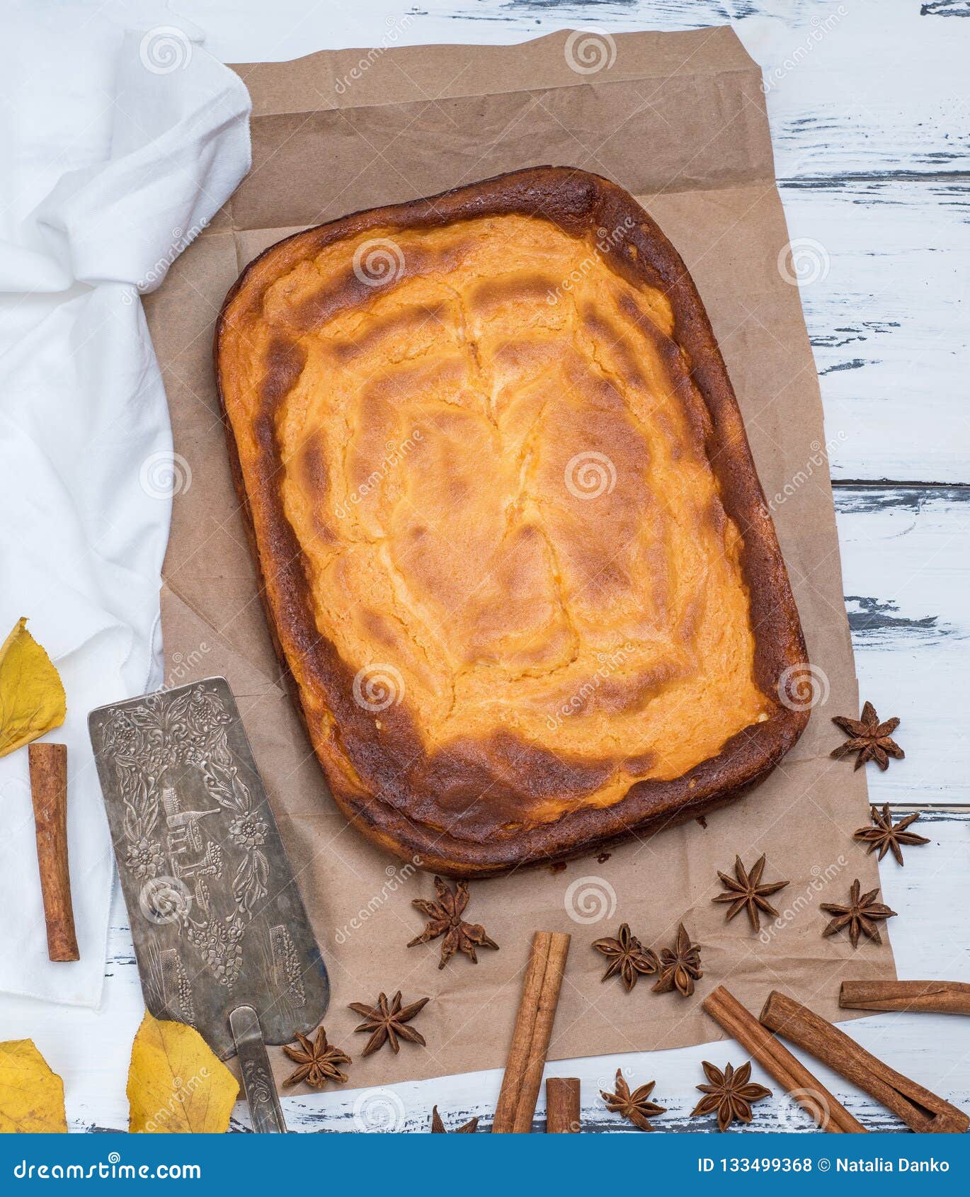 Whole Rectangular Pie of Cottage Cheese and Pumpkin Stock Photo - Image ...