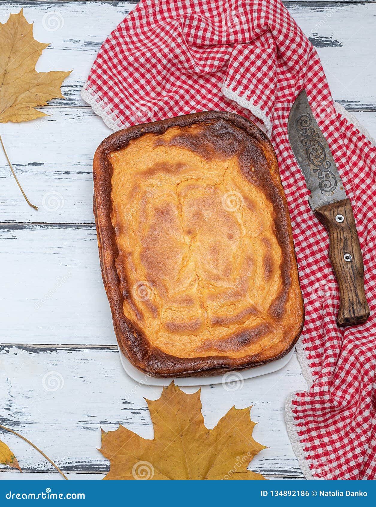 Whole Rectangular Pie of Cottage Cheese and Pumpkin Stock Photo - Image ...