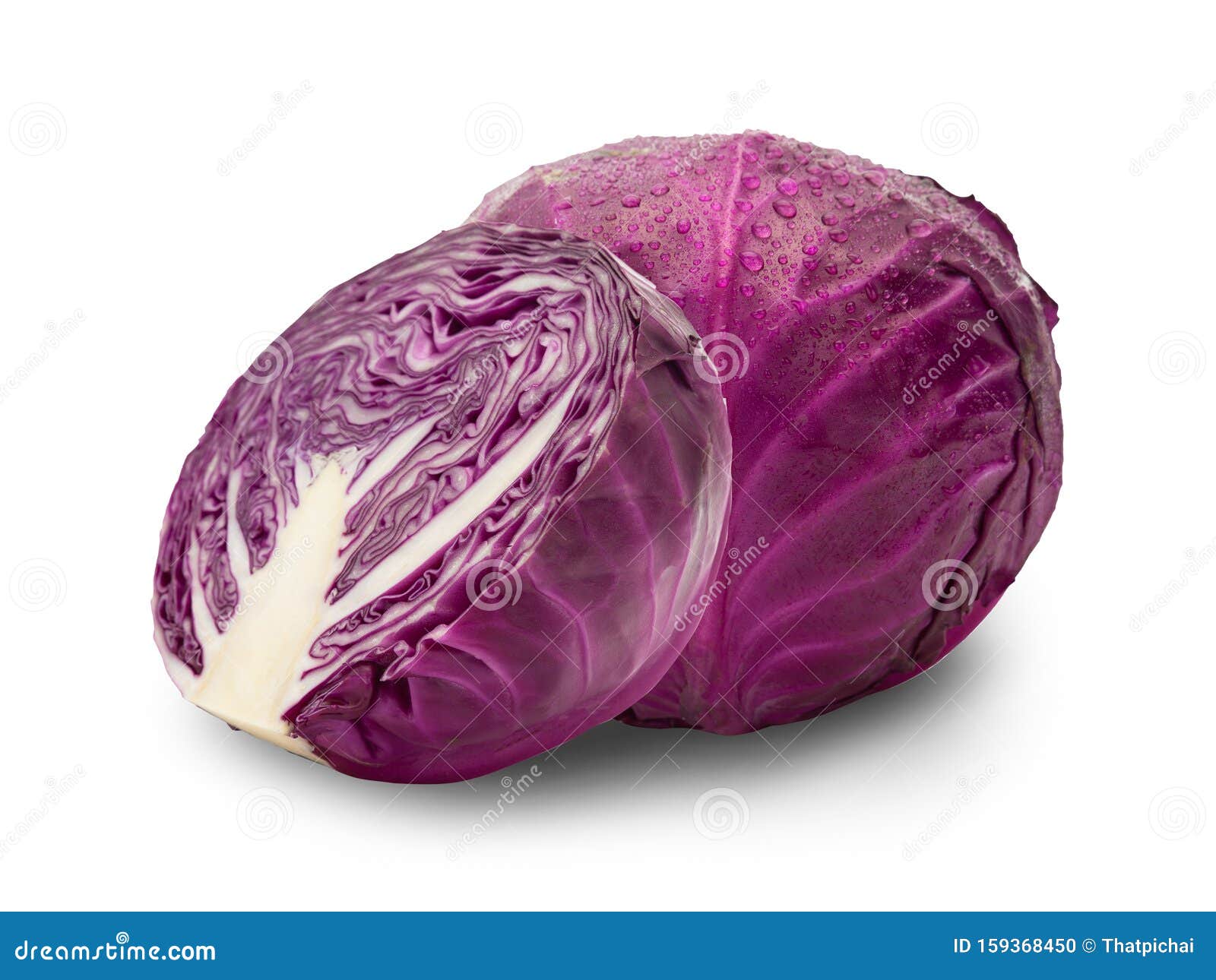 Whole Red Cabbage and Half Isolated on White Background with Clipping ...