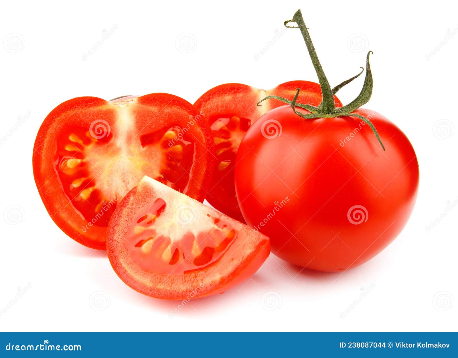 A Whole Red Tomato and Pieces of Tomato are Isolated on a White ...
