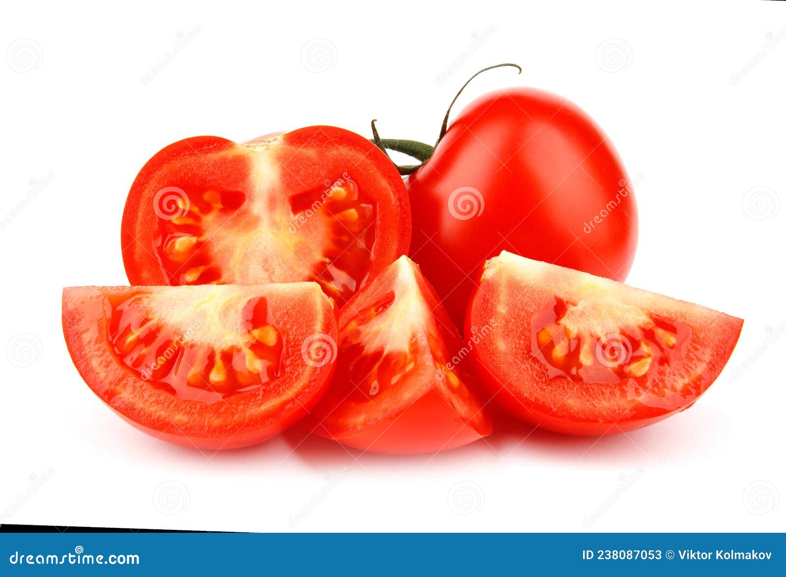A Whole Red Tomato and Pieces of Tomato are Isolated on a White ...