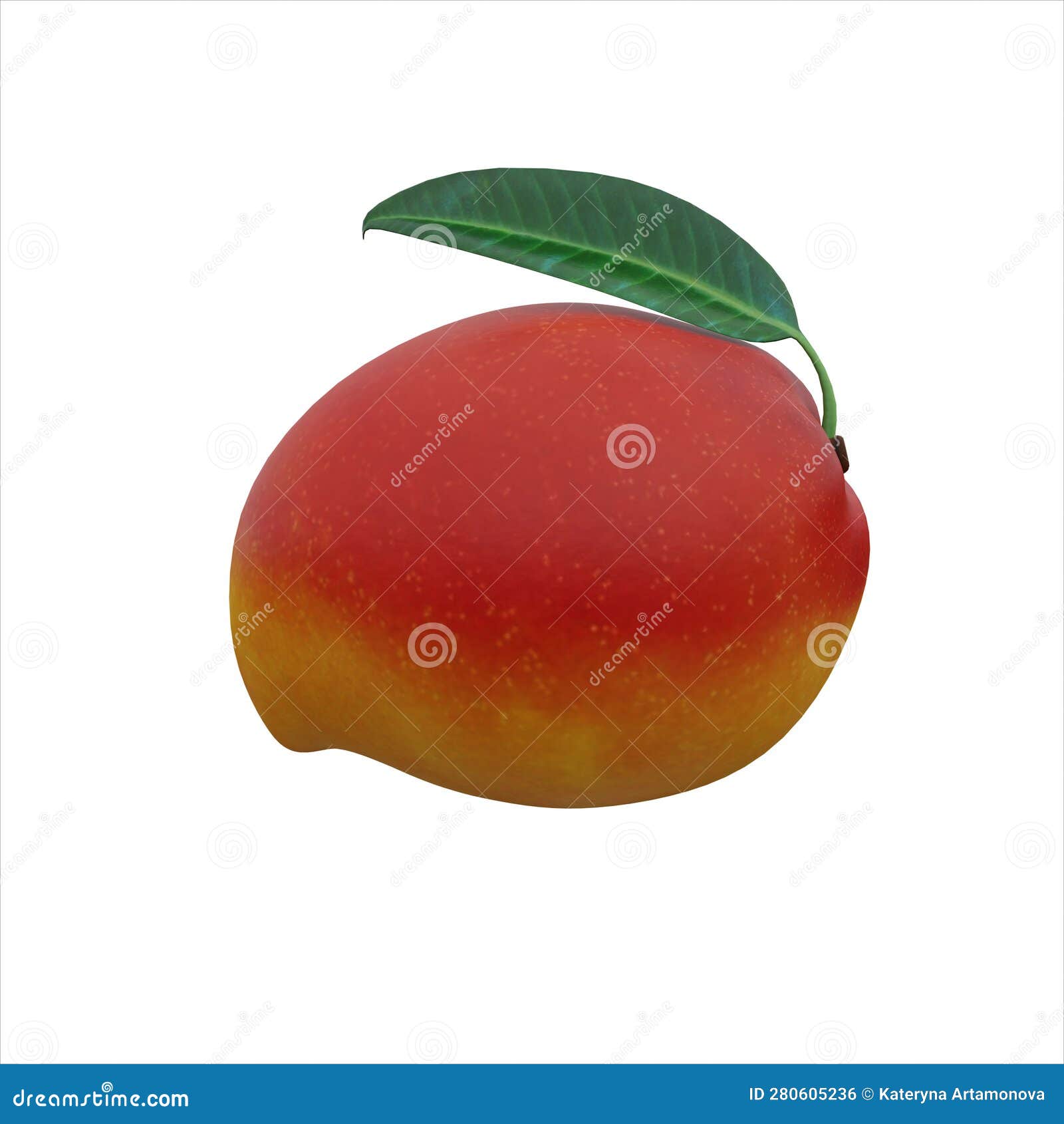 A Whole Ripe Mango. Isolated on White Background. Realistic 3D Render ...