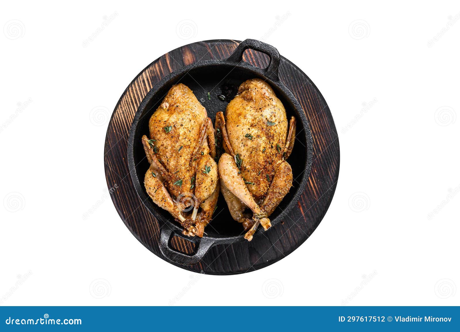 Whole Roast Quails in a Pan. Isolated, White Background. Stock Photo ...