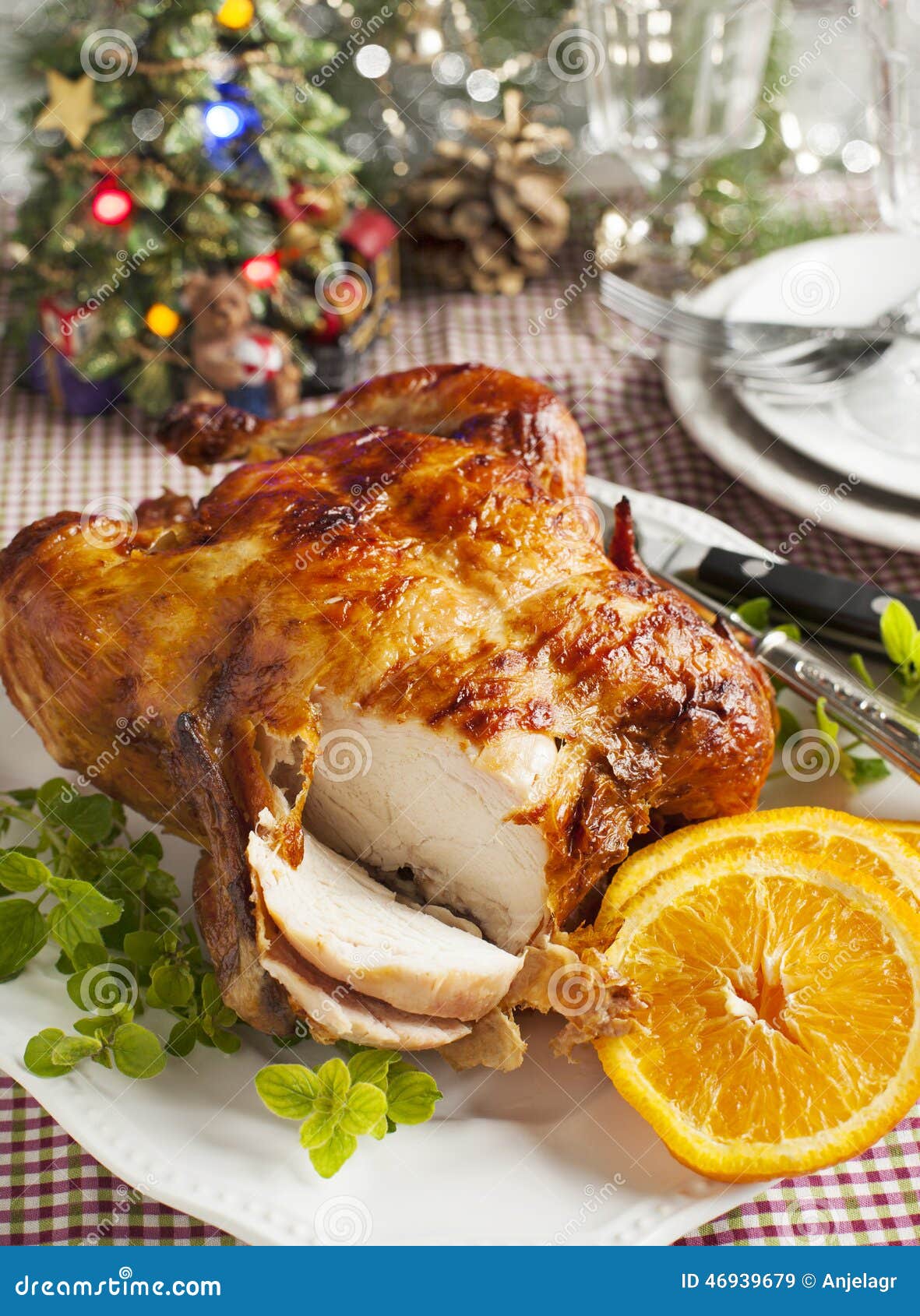 Whole Roasted Chicken for Christmas Dinner Stock Image - Image of ...