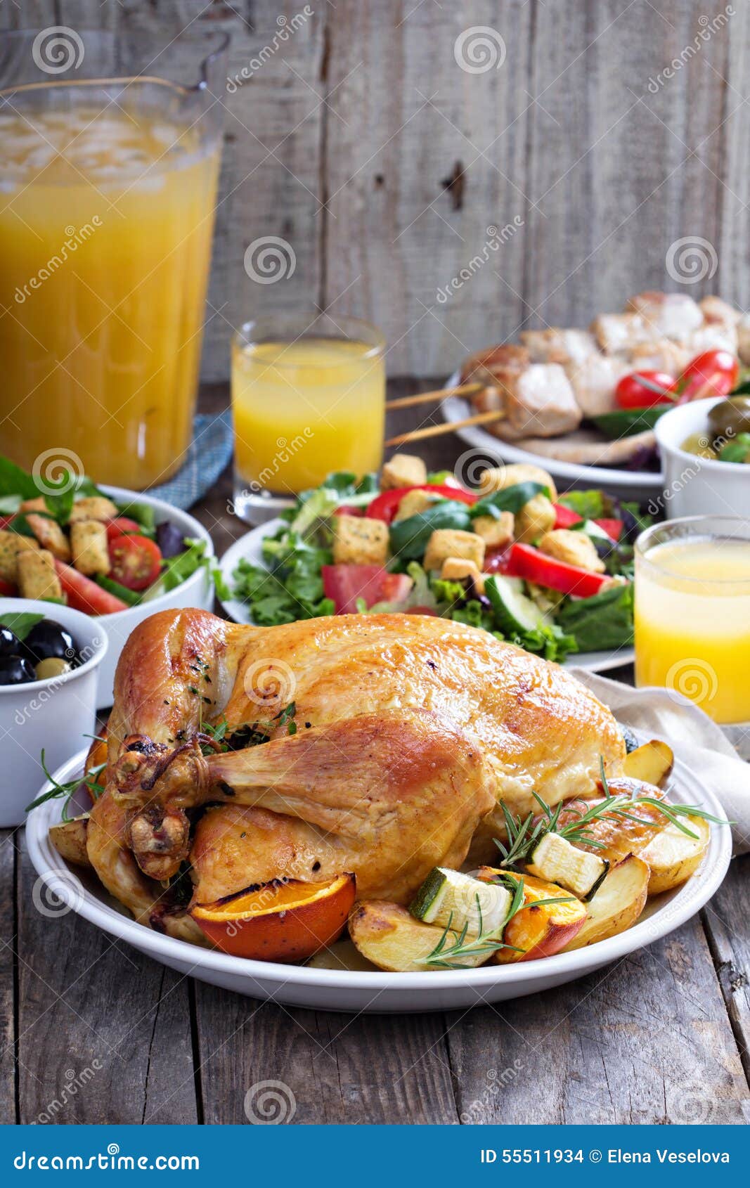 Whole Roasted Chicken on Dinner Table Stock Photo - Image of christmas ...