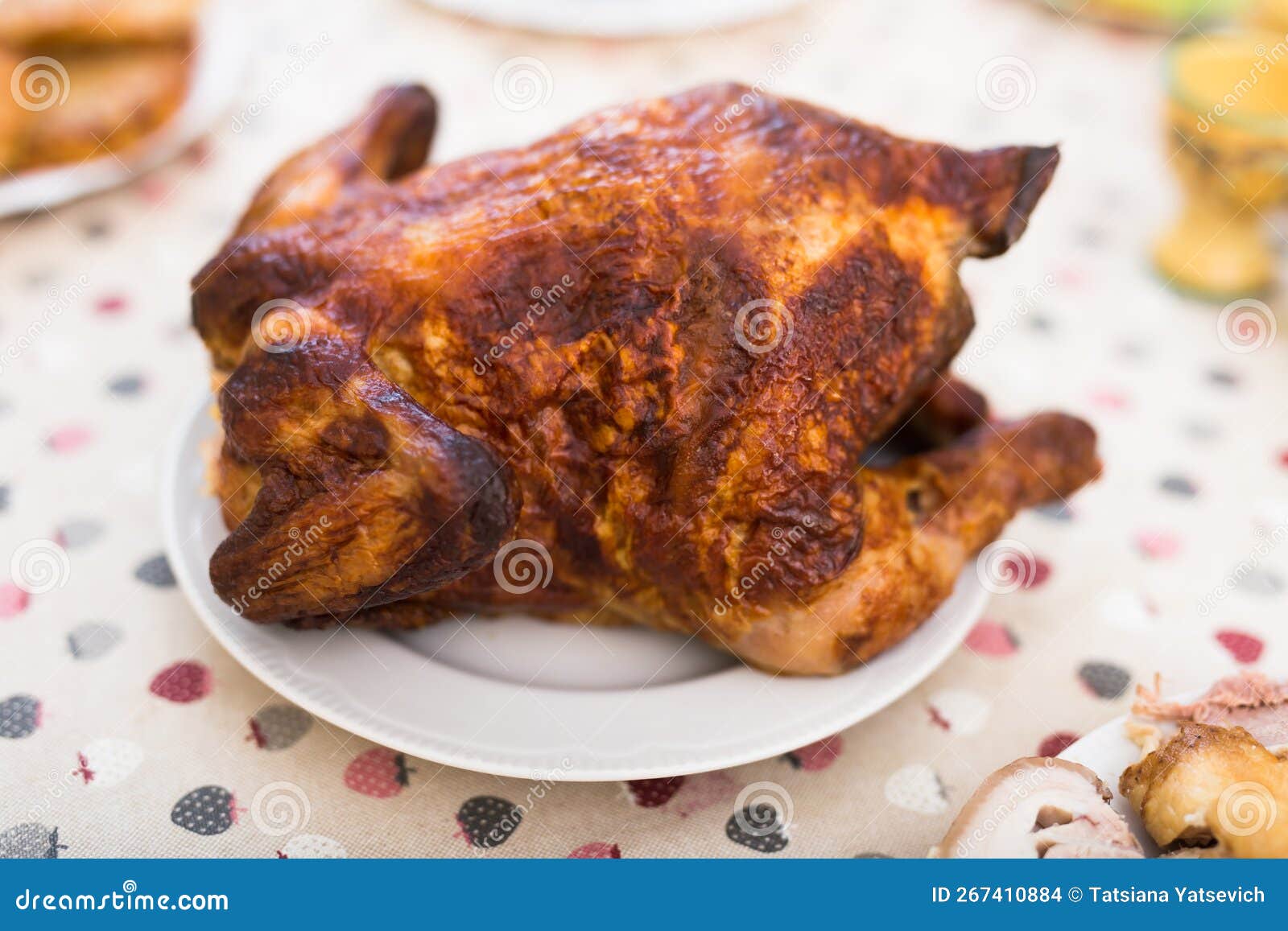 Whole Roasted Chicken on a Plate Stock Photo - Image of prepared, tasty ...