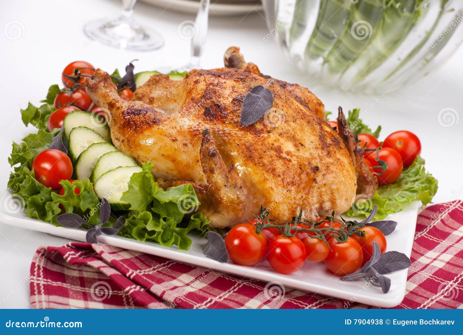 Whole Roasted Chicken on Table Stock Photo - Image of chickens ...