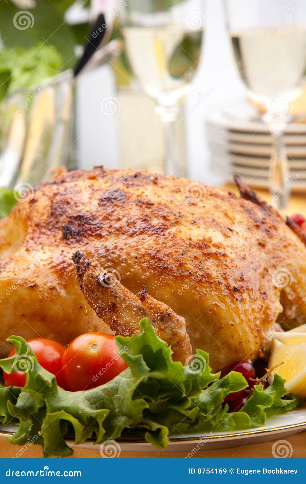 Whole Roasted Chicken on Table Stock Image - Image of golden, food: 8754169