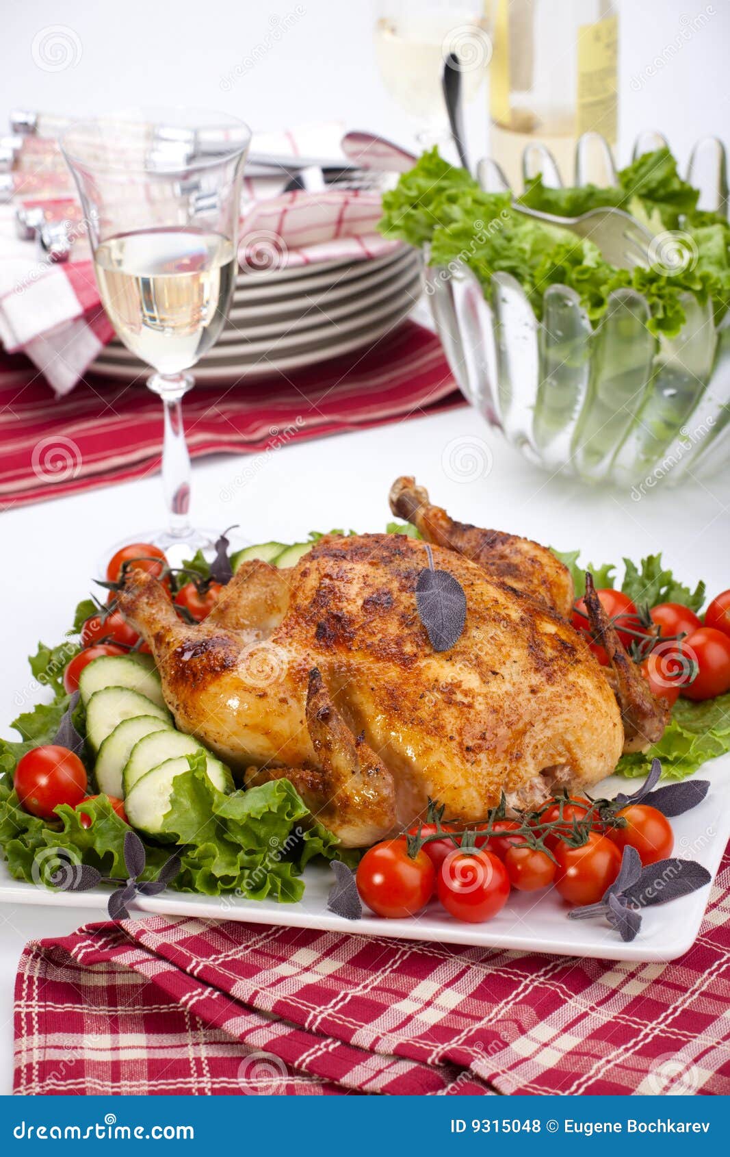 Whole Roasted Chicken on Table Stock Photo - Image of chicken, meat ...