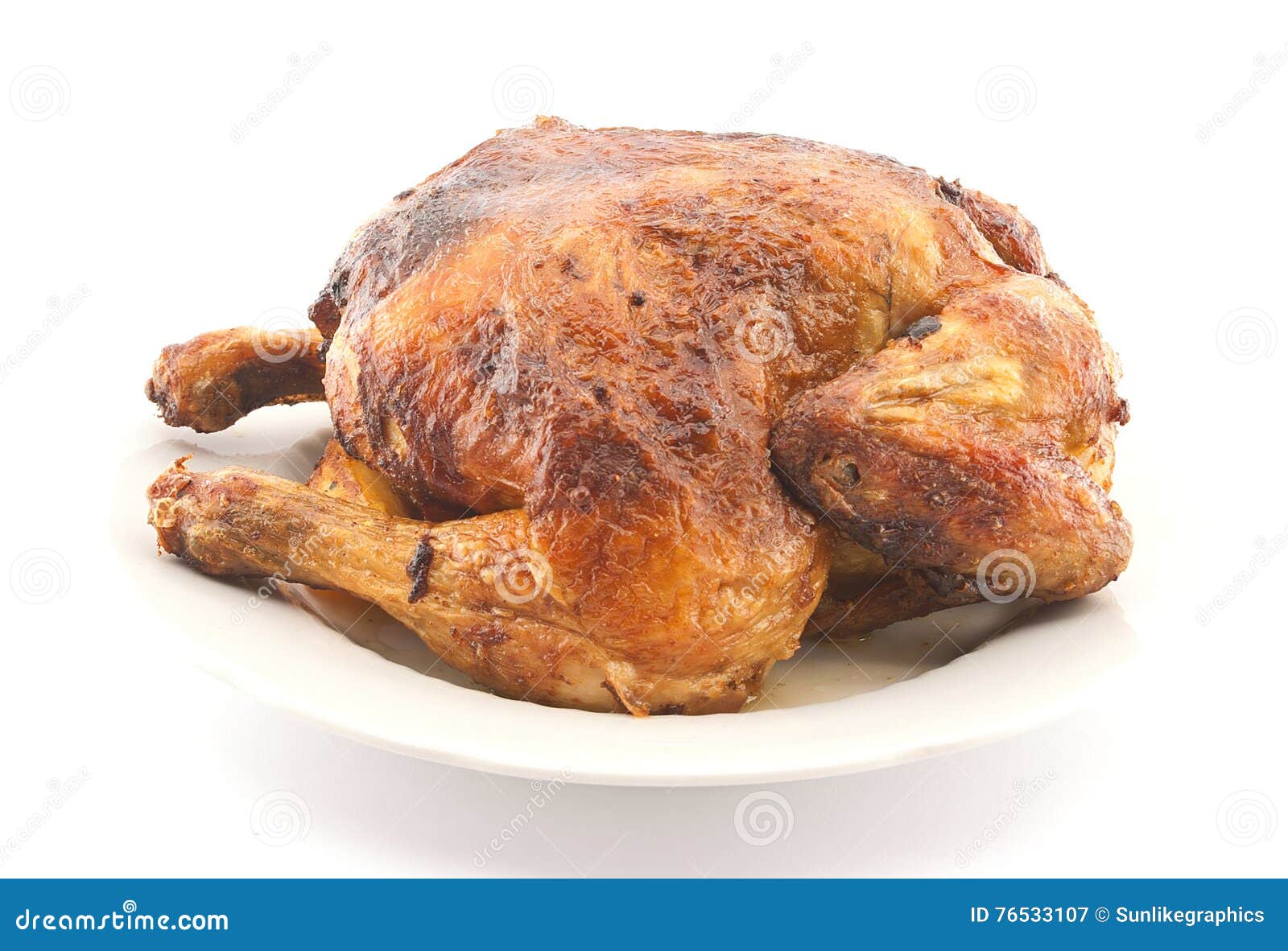 Whole Roasted Chicken on White Background. Stock Image - Image of ...