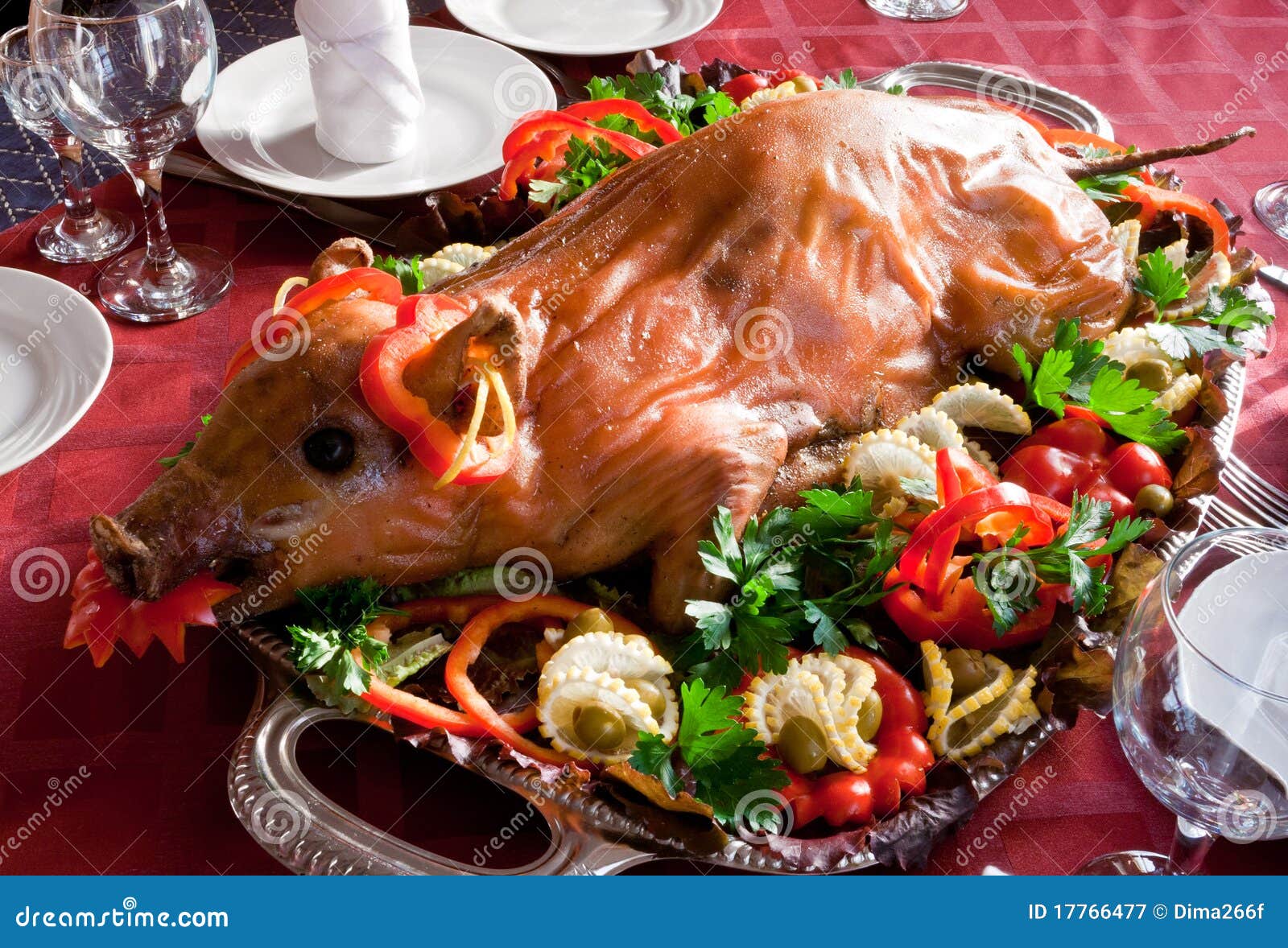 Whole roasted piglet stock image. Image of lemon, decorated - 17766477