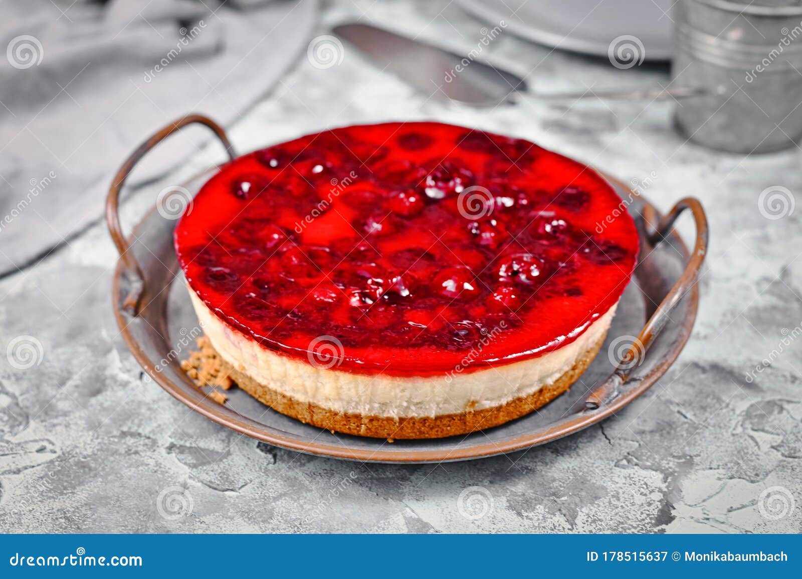 Whole Round Cheesecake Gazed with Cherry Fruit Topping Stock Image ...