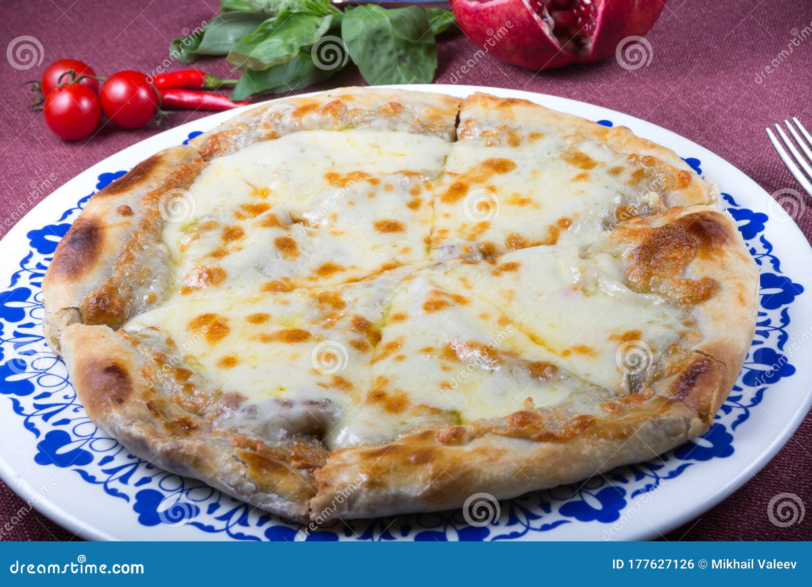 Whole Round Flatbread with Cheese Stock Photo - Image of grilled ...