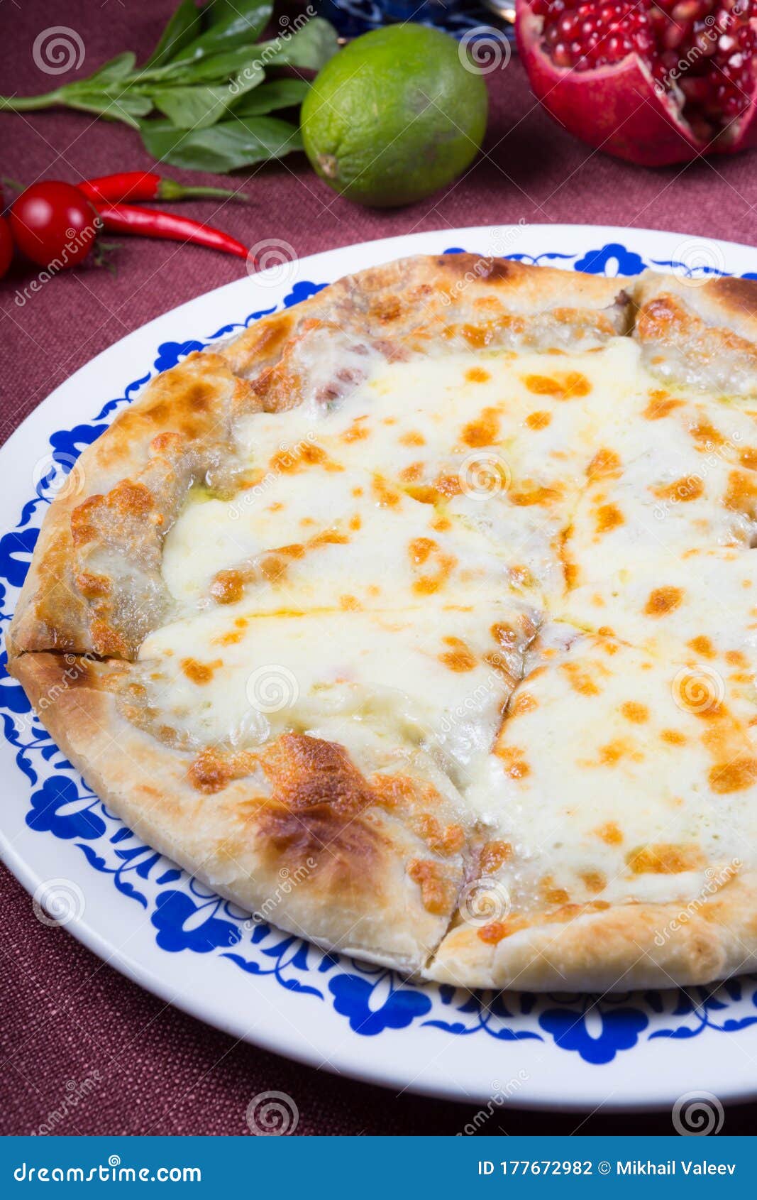 Whole Round Flatbread with Cheese Stock Photo - Image of meal, baked ...