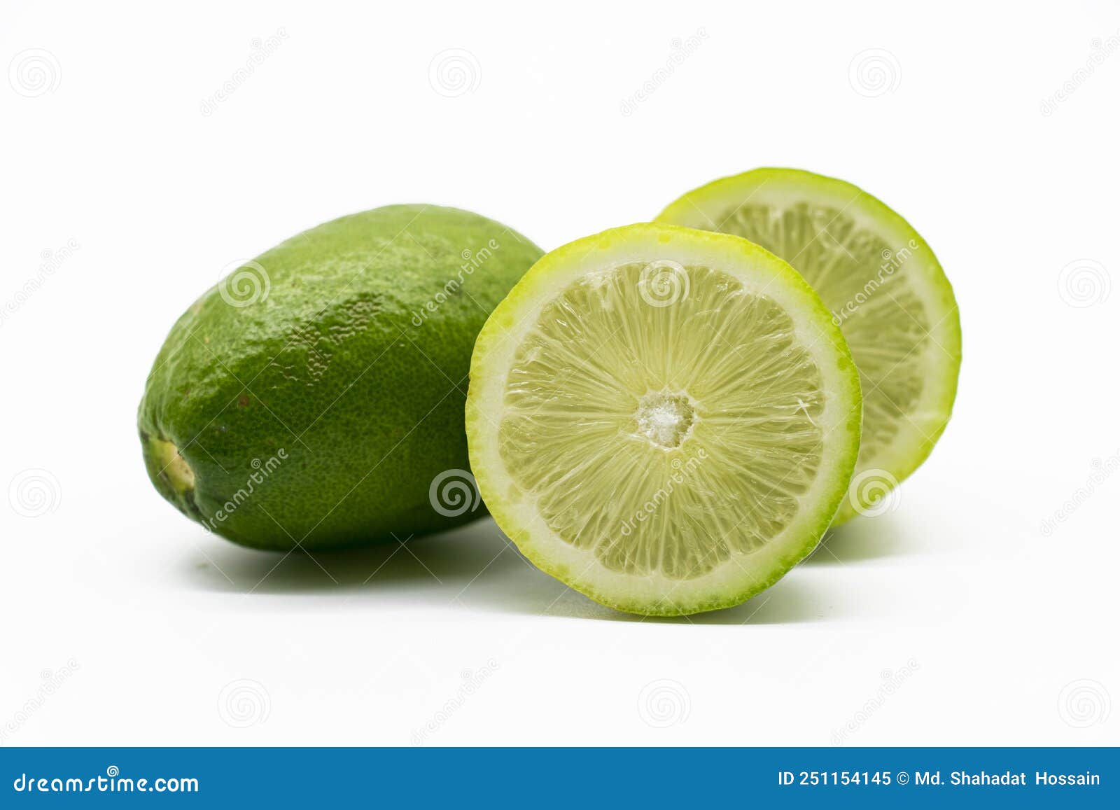 Whole and Slice Green Lemons Isolated on White Background Stock Image ...